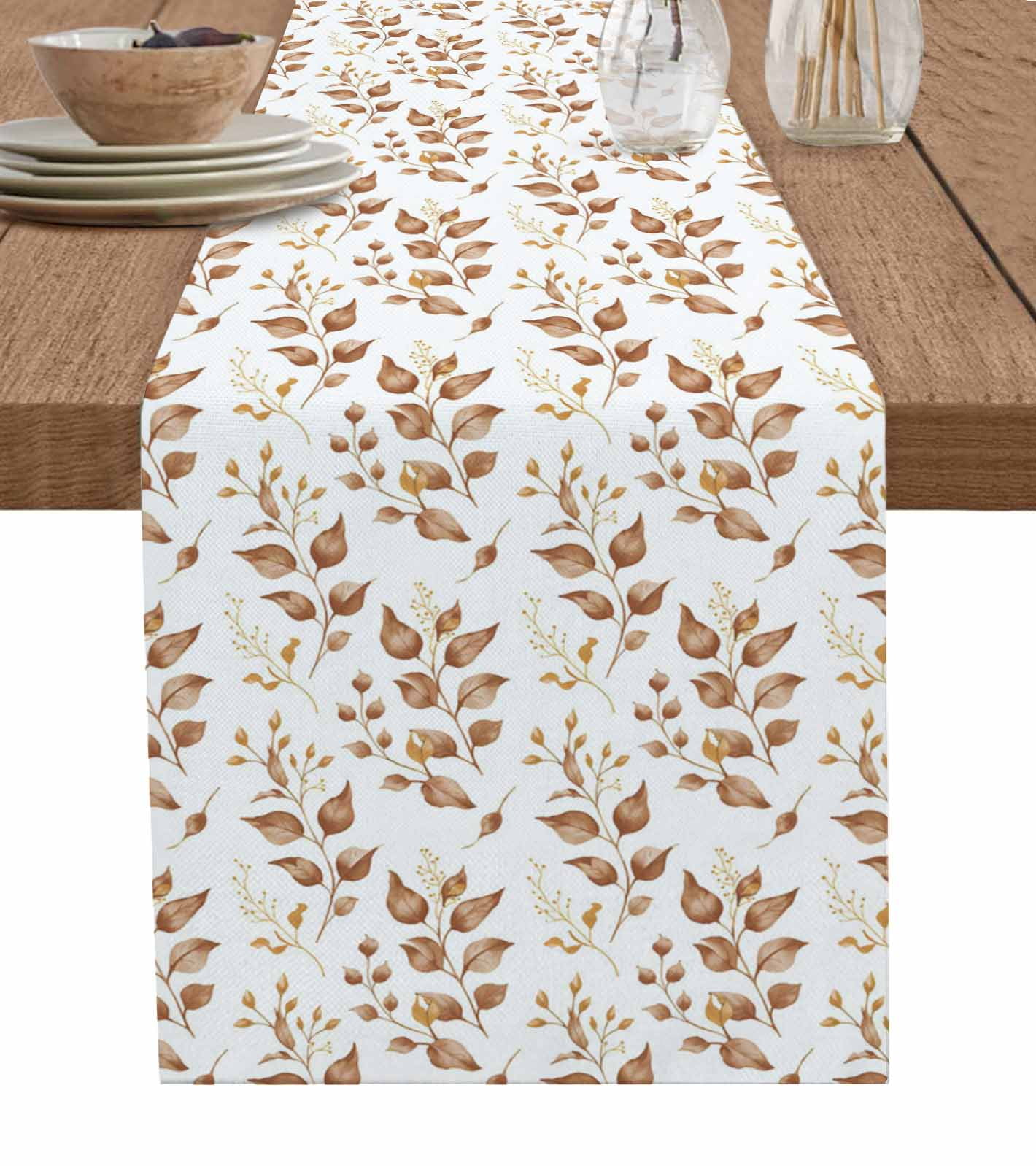 ERUNPONLY Brown Fall Leaves Table Runner - 60 Inch Long Farmhouse Leaf ...