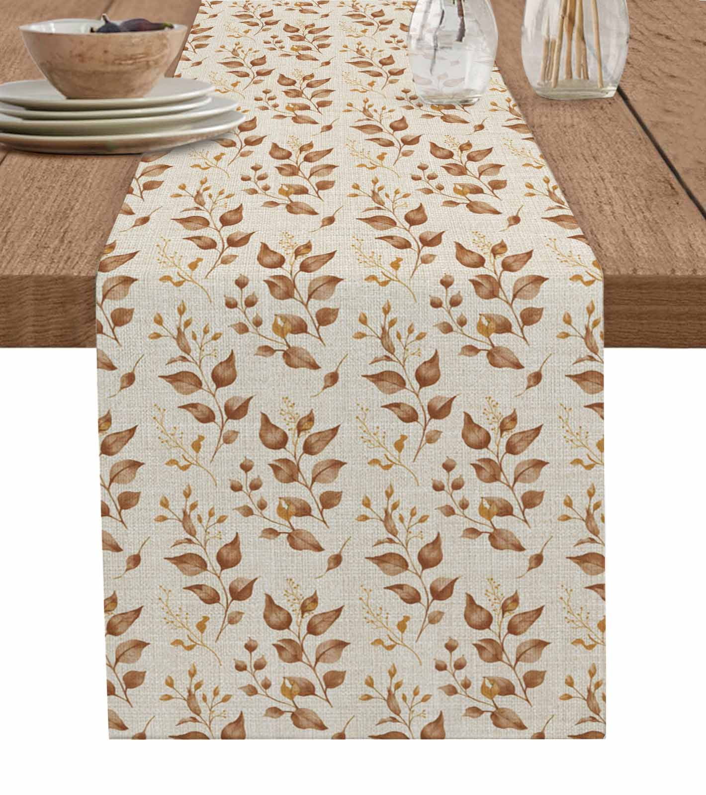 ERUNPONLY Brown Fall Leaves Table Runner - 72 Inch Long Vintage ...