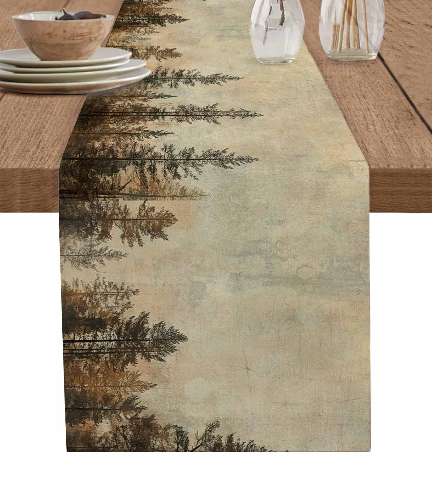 ERUNPONLY Brown Forest Table Runner - 120 Inch Long Vintage Tree ...