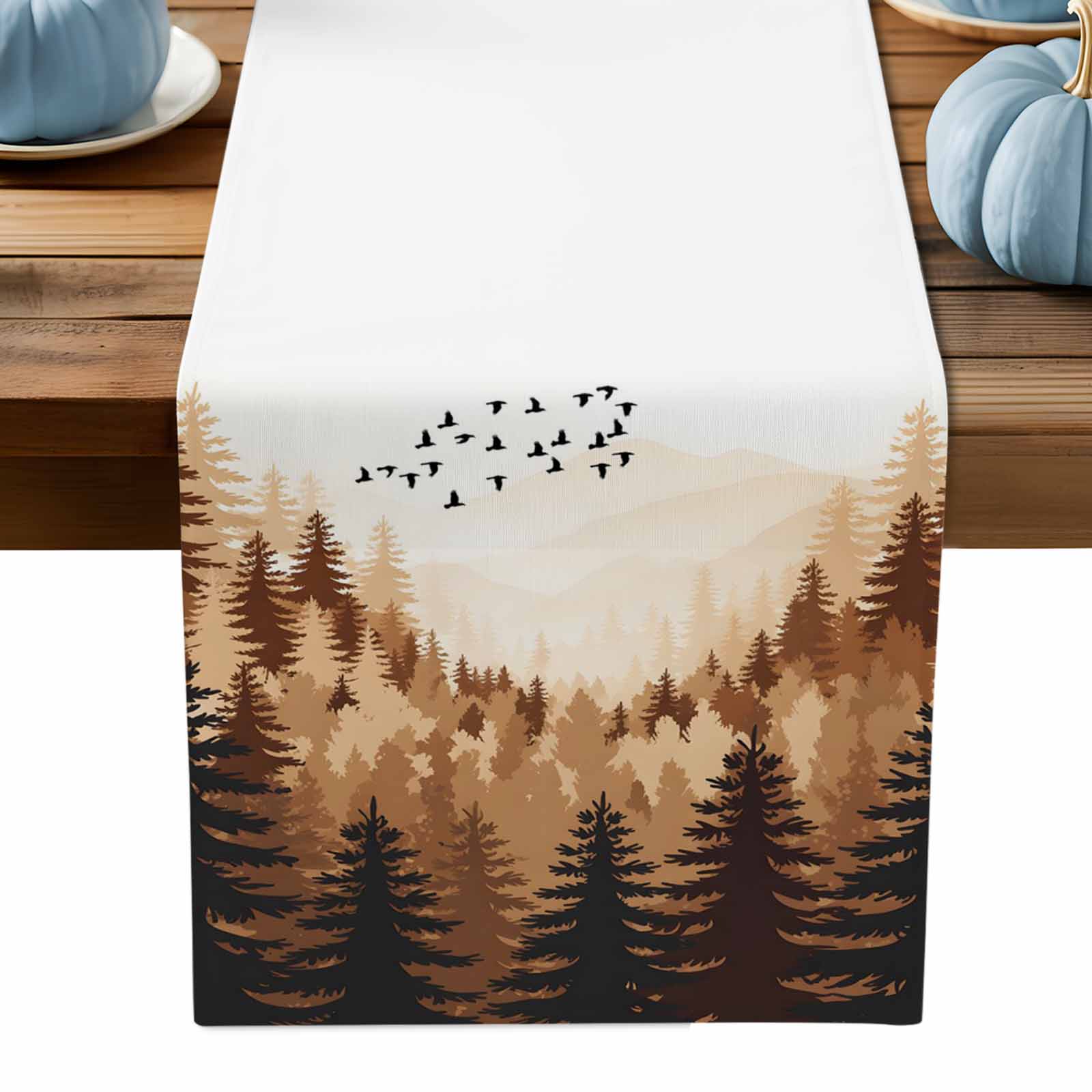 ERUNPONLY Brown Forest Table Runner - 72 Inch Long Farmhouse Retro ...