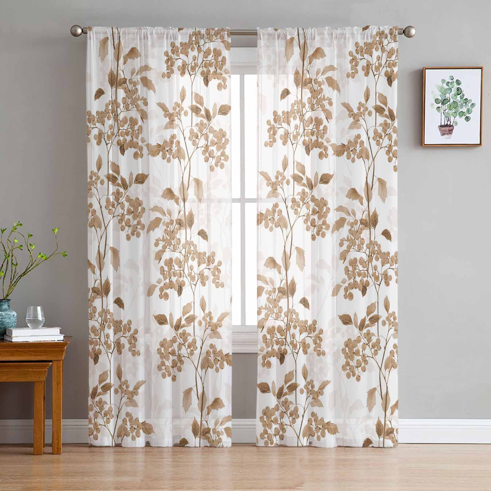 ERUNPONLY Brown Fruit Sheer Curtains 84 Inch Length 2 Panels Set ...