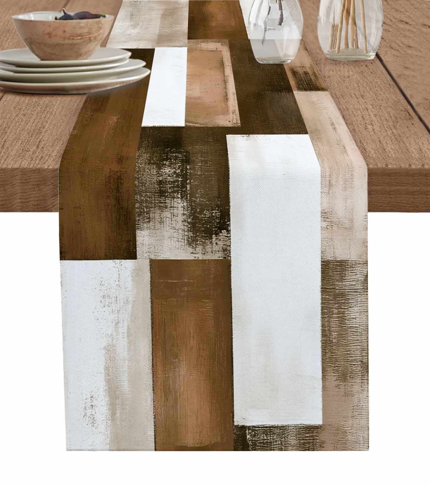 ERUNPONLY Brown Geometric Table Runner - 72 Inch Long Vintage Oil ...