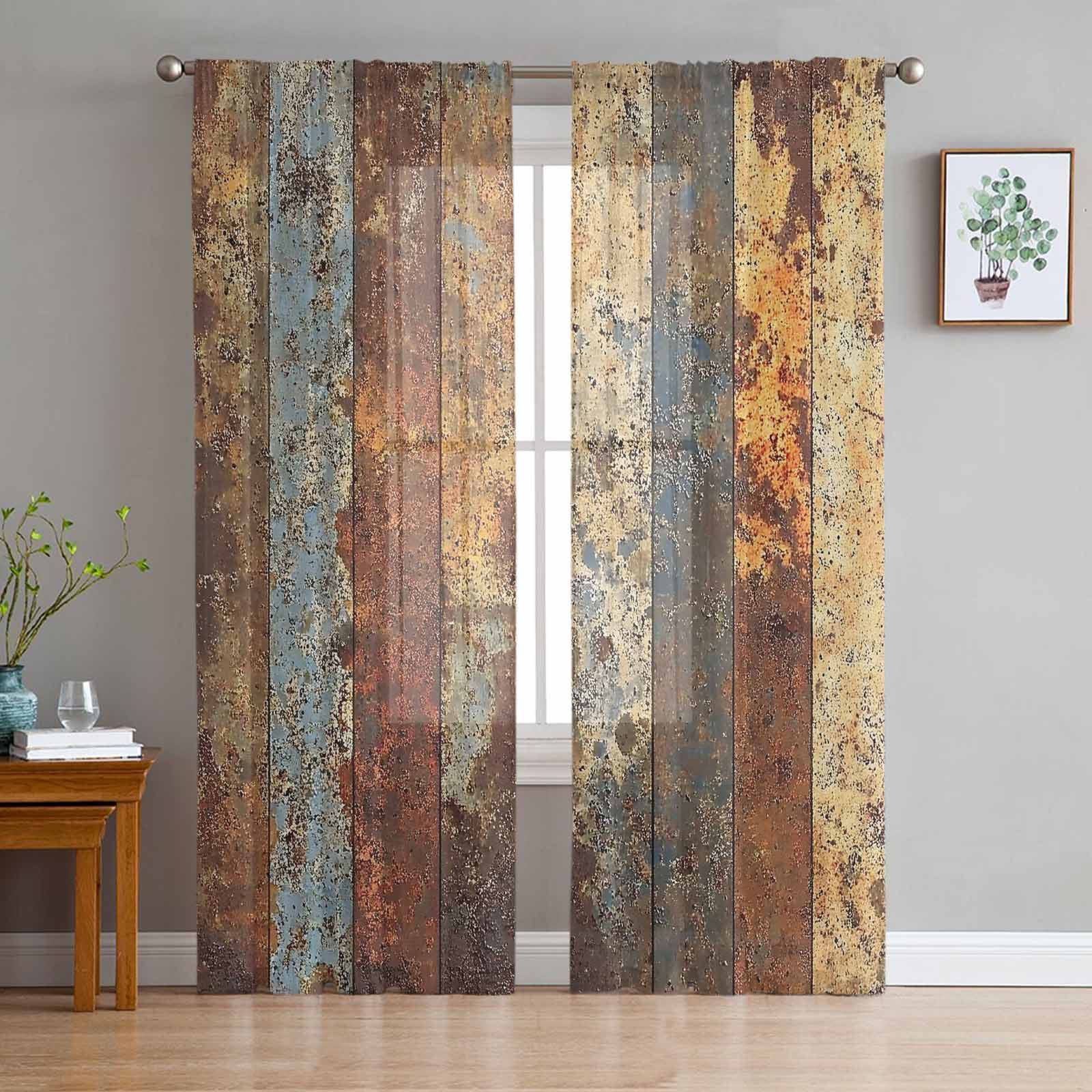ERUNPONLY Brown Gray Sheer Curtains 84 Inch Length 2 Panels Set ...