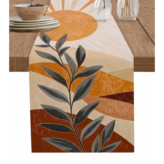 ERUNPONLY Brown Table Runner - 120 Inch Long Modern Abstract Art Summer ...