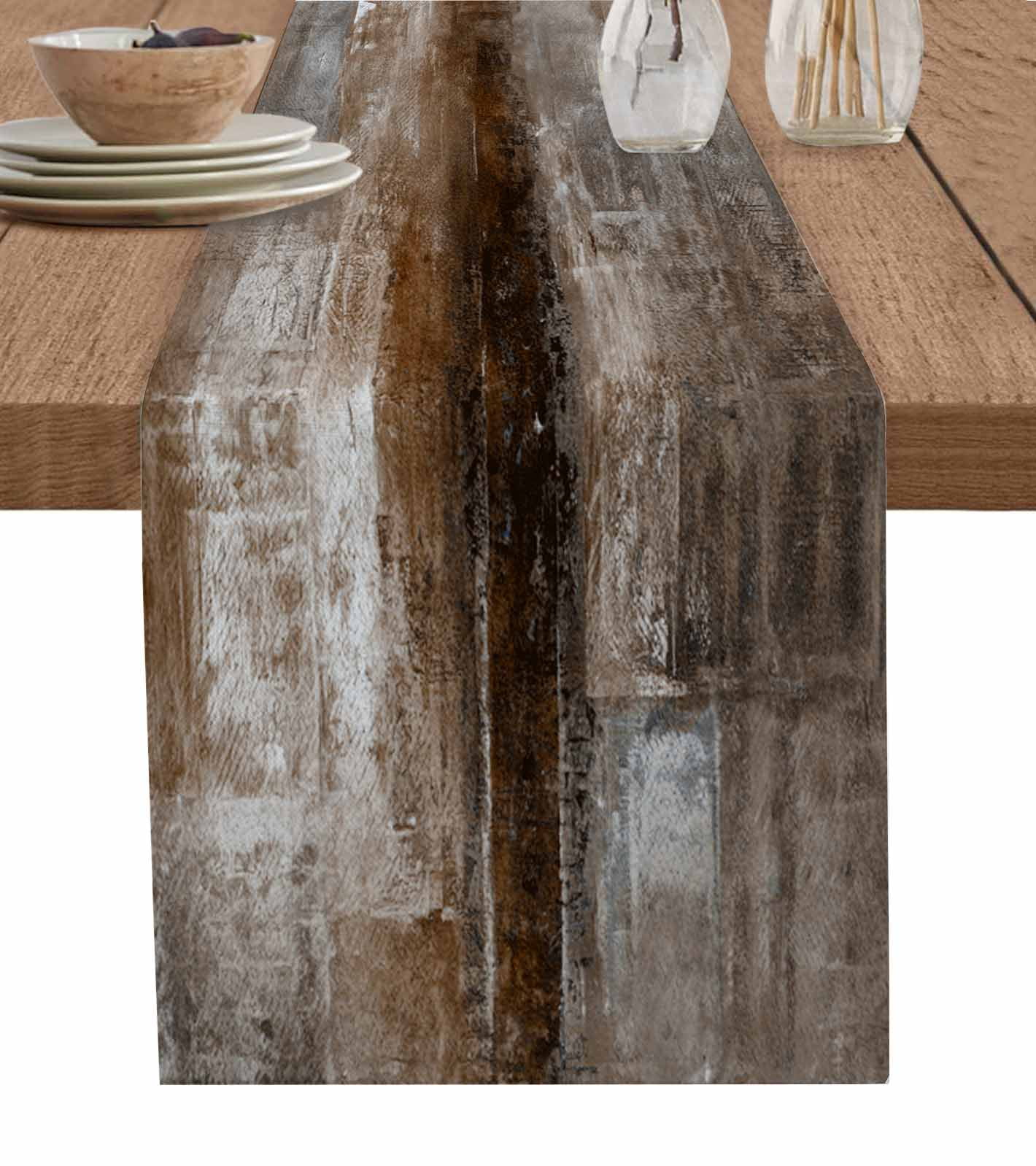 ERUNPONLY Brown Table Runner - 72 Inch Long Retro Oil Painting Modern ...