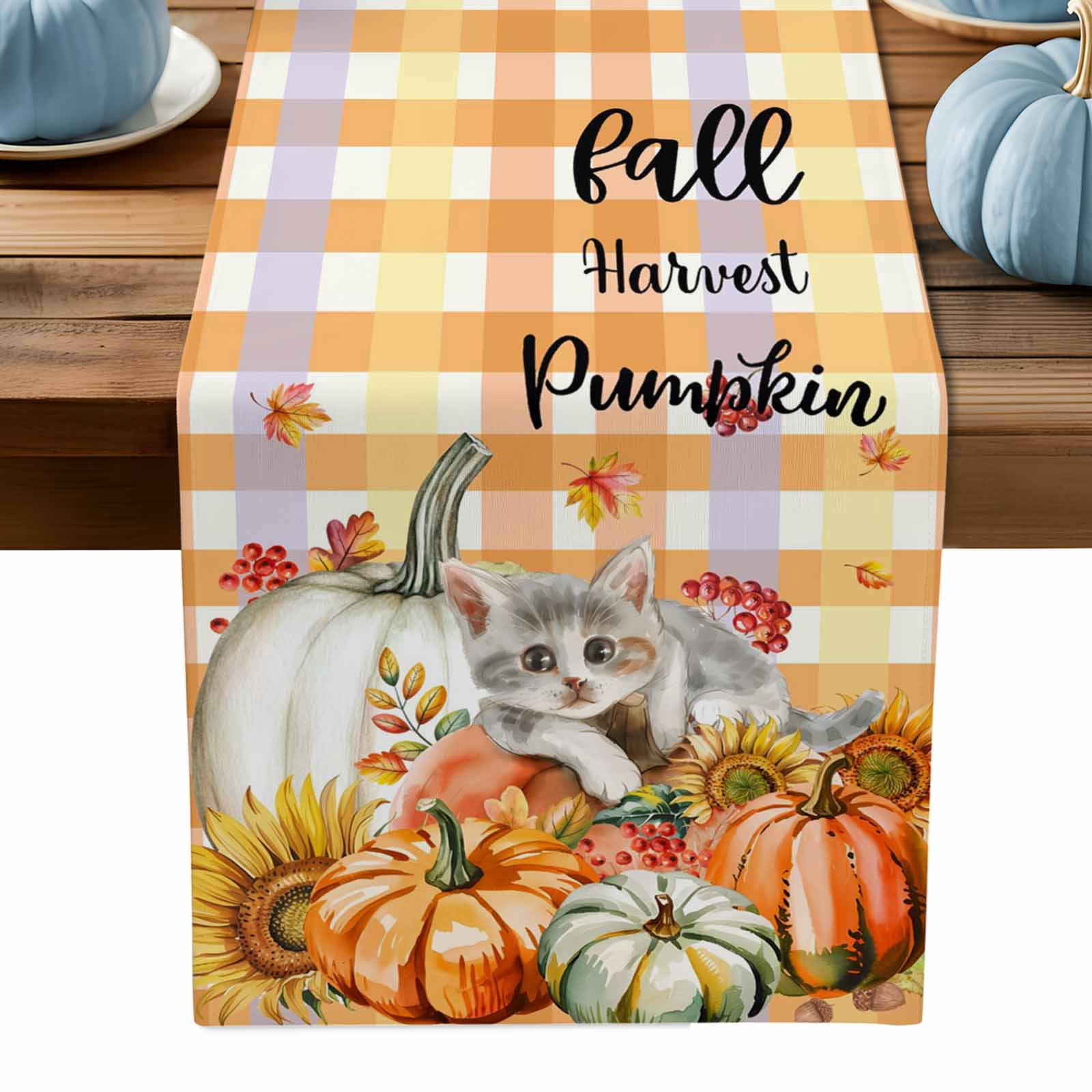 ERUNPONLY Burnt Orange Pumpkins Fall Table Runner - 108 Inch Long ...