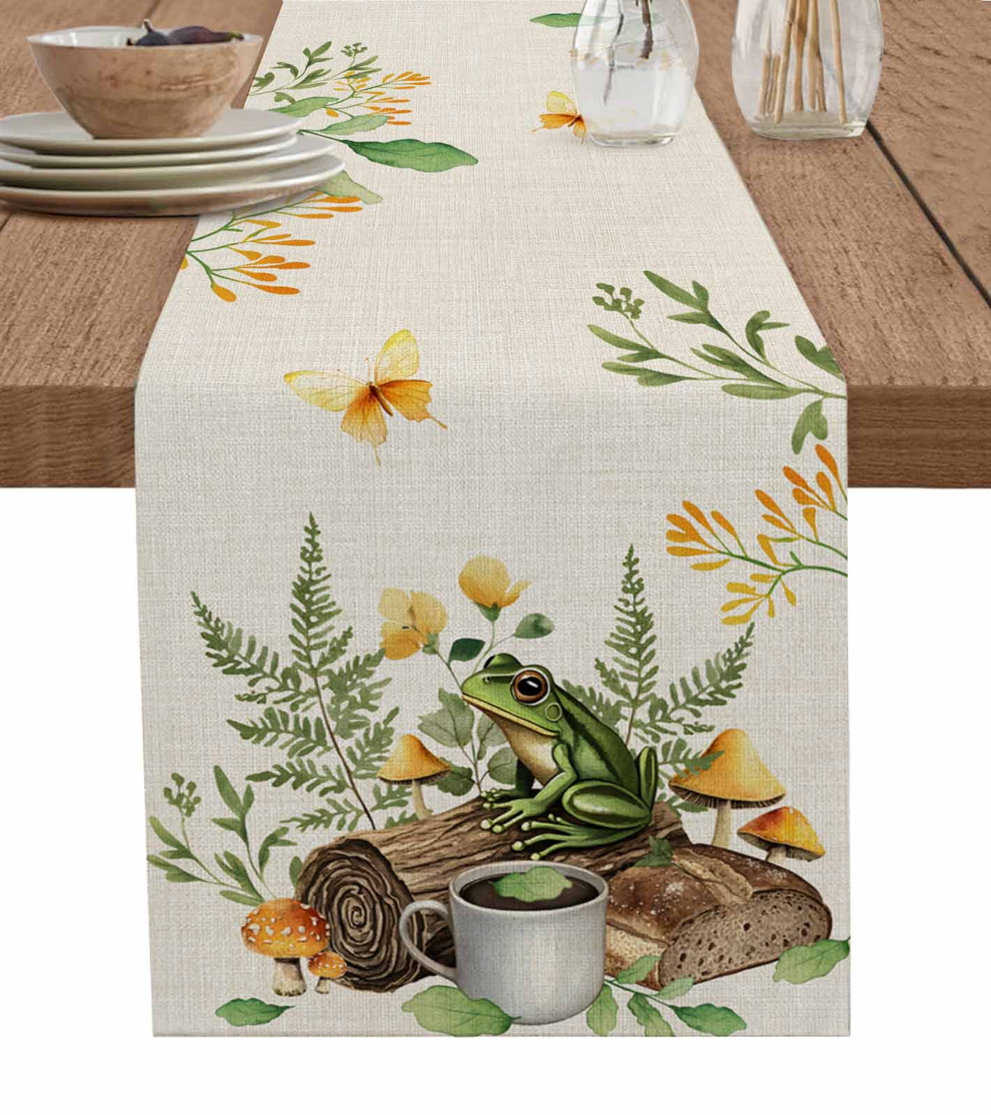 ERUNPONLY Butterfly Frog Table Runner - 48 Inch Long Botanical Flowers ...