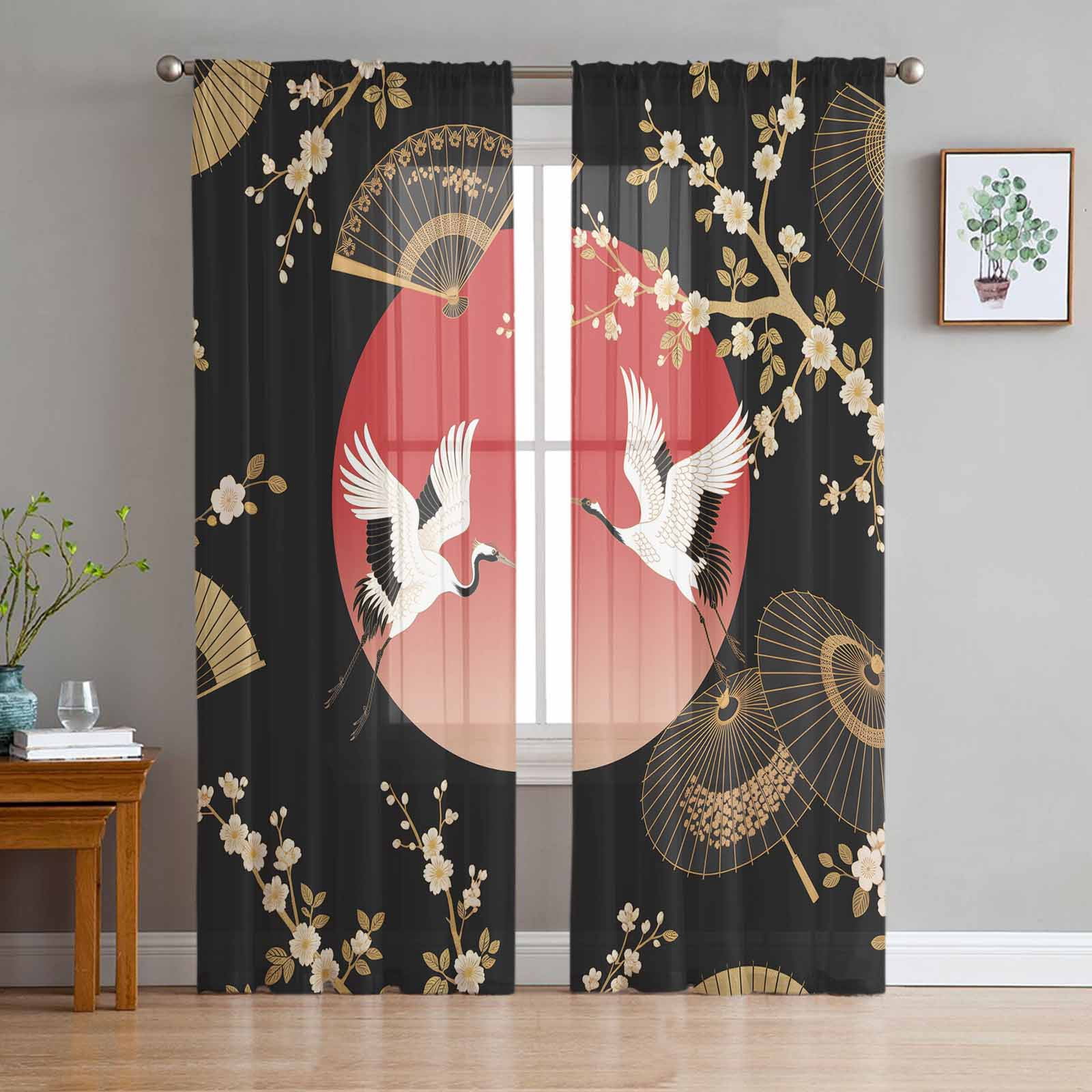 ERUNPONLY Cherry Blossom Sheer Curtains 63 Inch Length 2 Panels Set ...