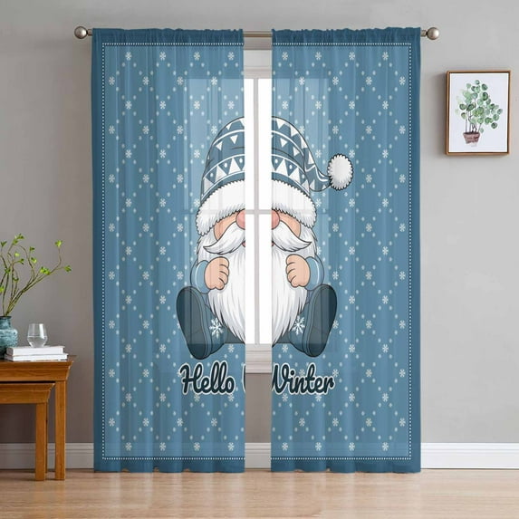 ERUNPONLY Christmas Gnomes Sheer Curtains 63 Inch Length 2 Panels Set ...