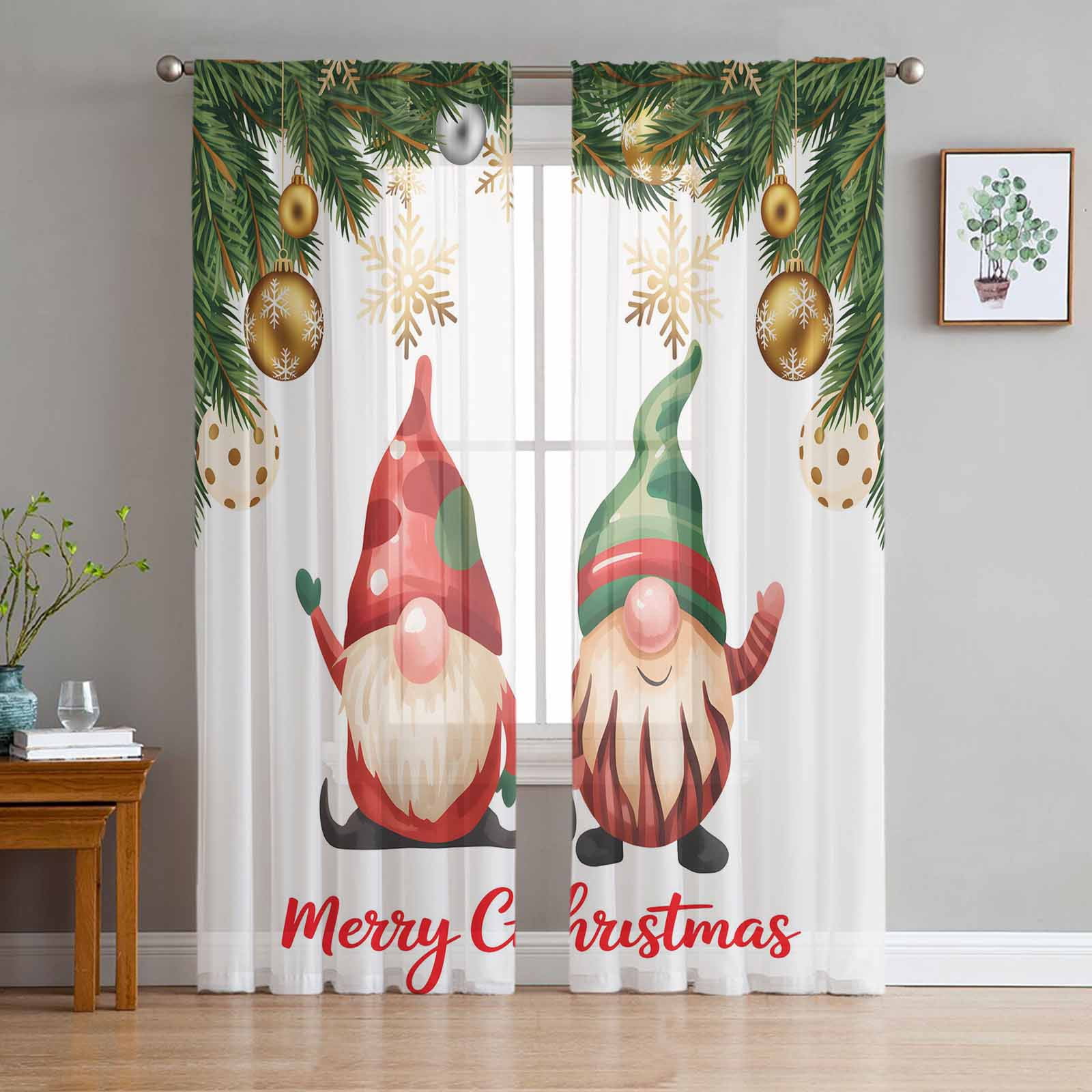 ERUNPONLY Christmas Gnomes Sheer Curtains 84 Inch Length 2 Panels Set ...