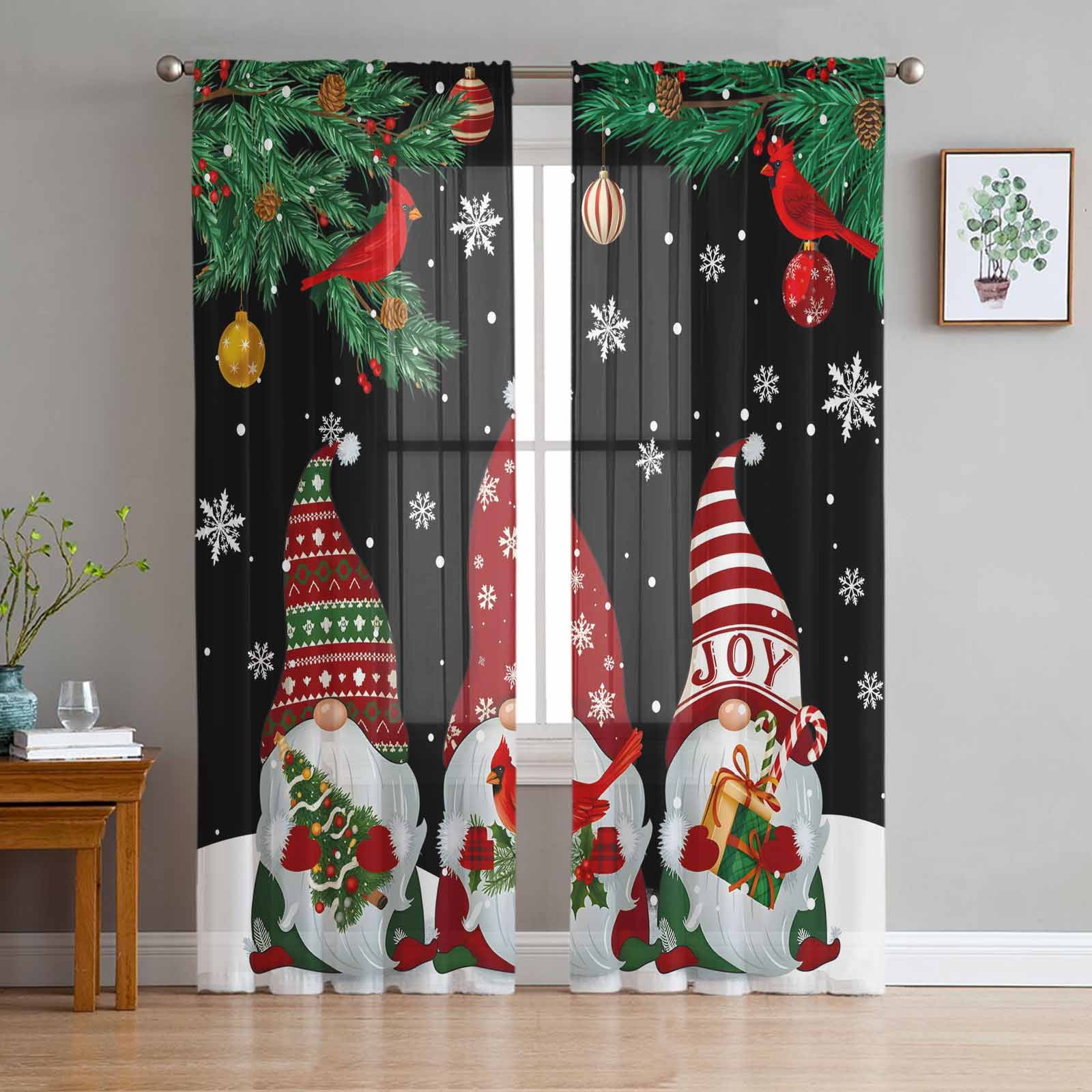 ERUNPONLY Christmas Gnomes Sheer Curtains 96 Inch Length 2 Panels Set ...