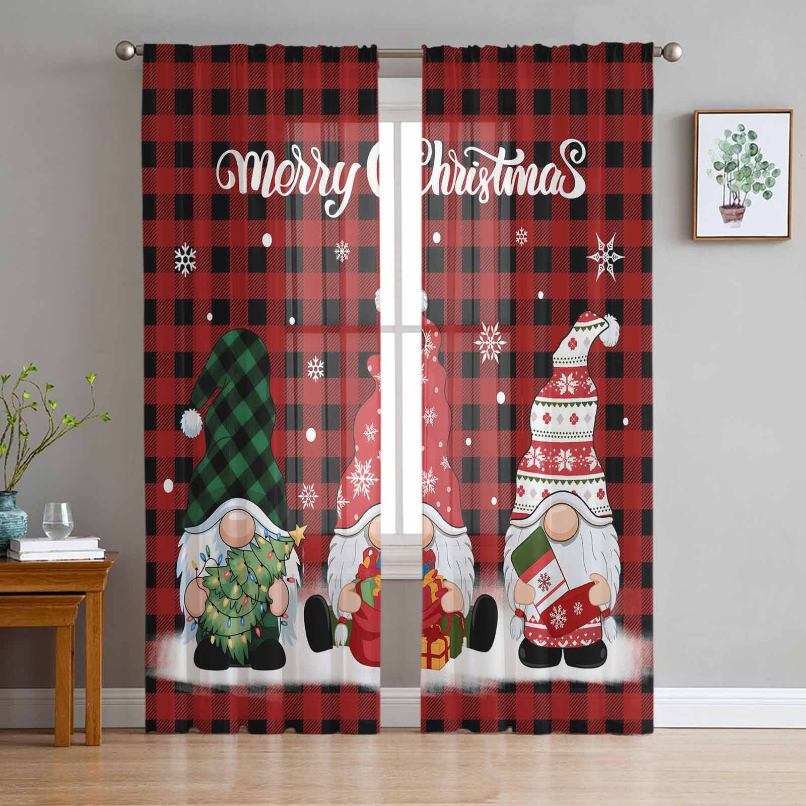 ERUNPONLY Christmas Gnomes Sheer Curtains 96 Inch Length 2 Panels Set ...