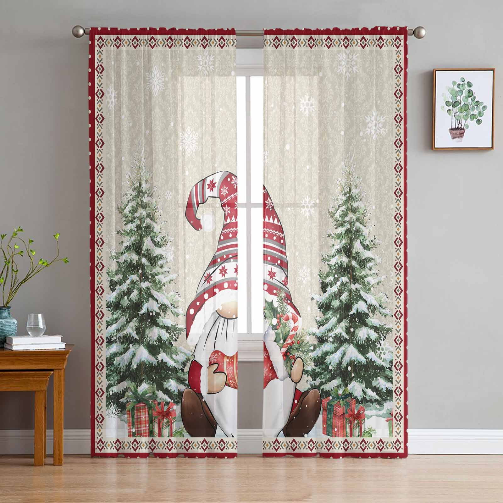 ERUNPONLY Christmas Gnomes Sheer Curtains 96 Inch Length 2 Panels Set ...
