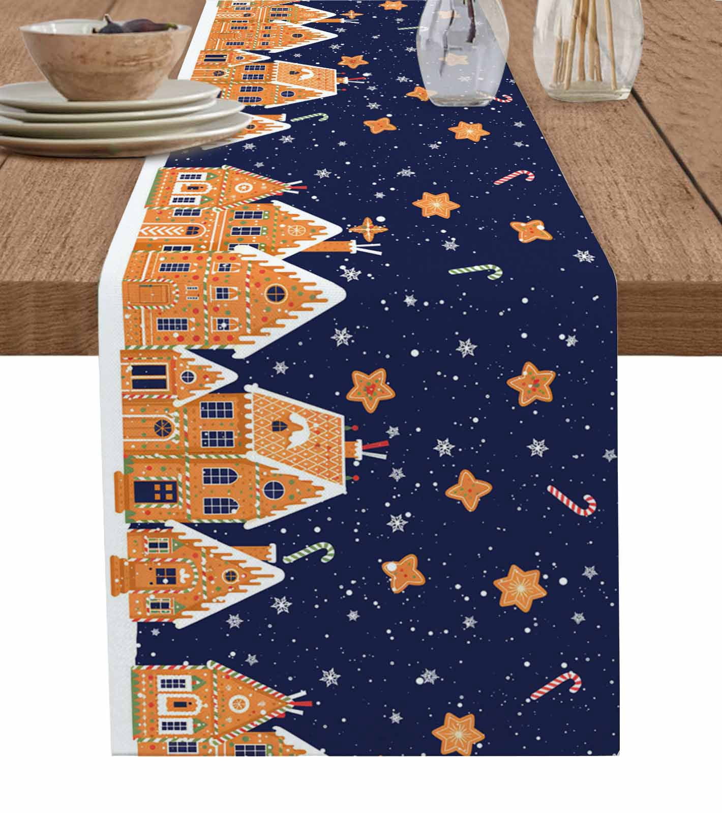ERUNPONLY Christmas Navy Blue Table Runner - 72 Inch Long Winter House ...