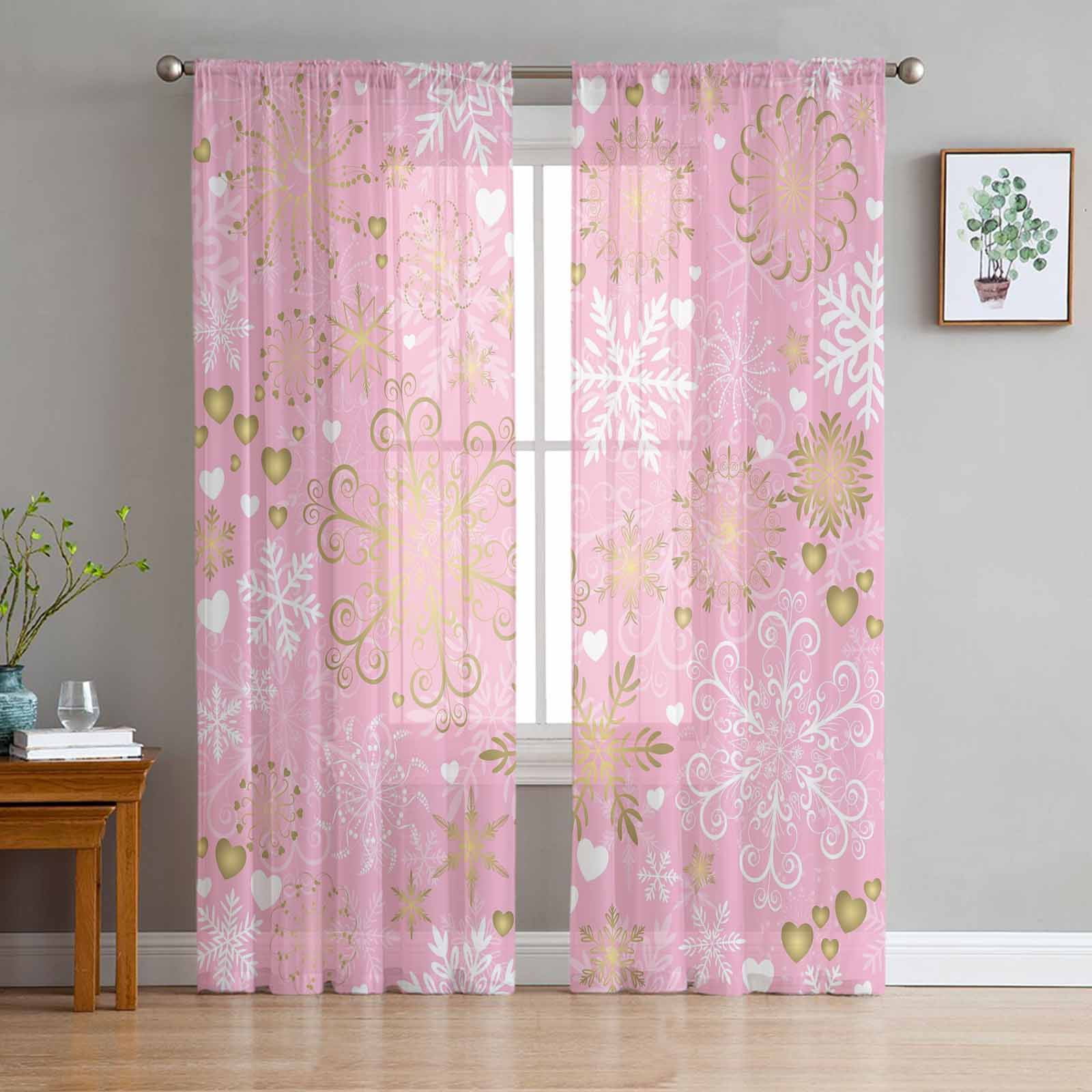 ERUNPONLY Christmas Pink Sheer Curtains 84 Inch Length 2 Panels Set ...