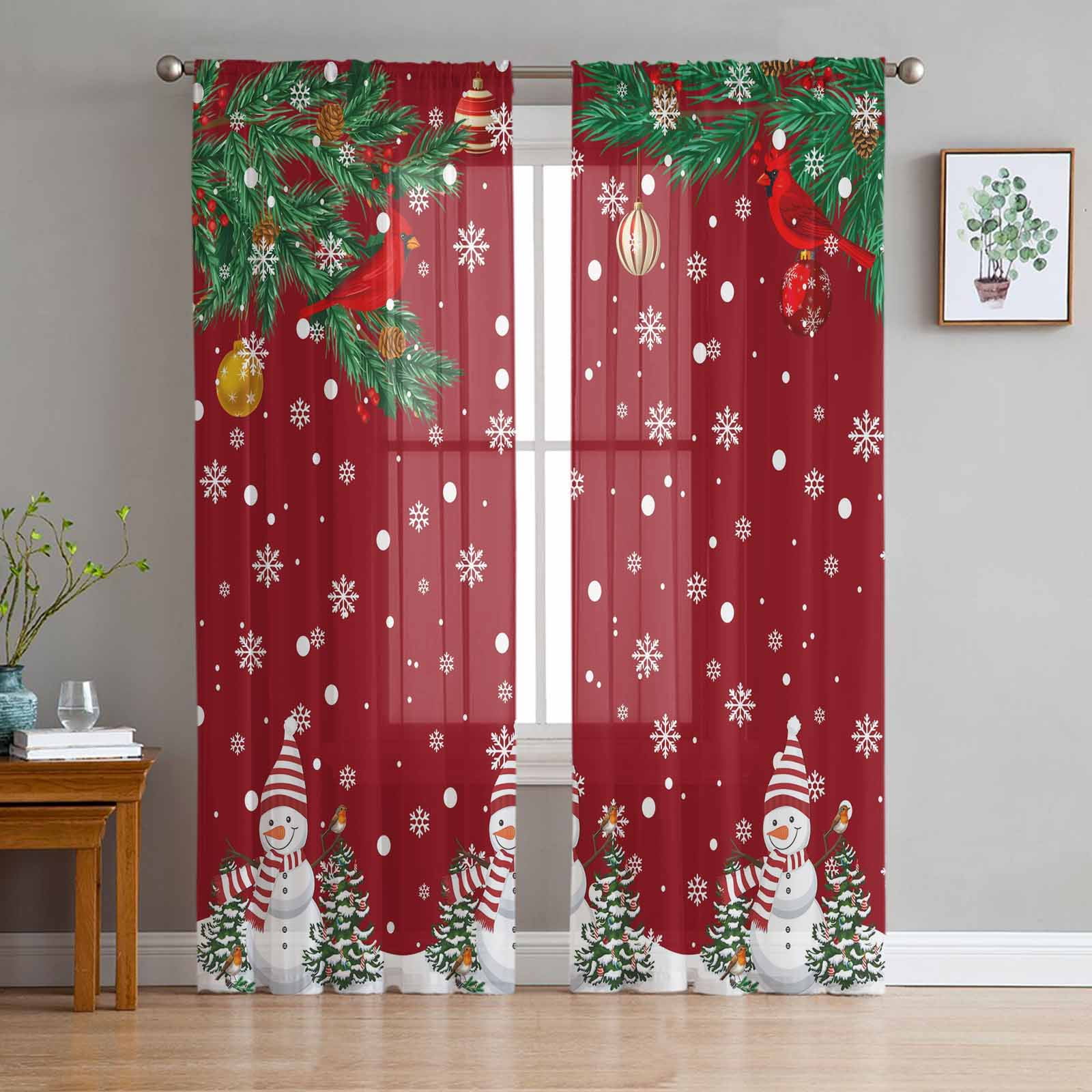 ERUNPONLY Christmas Red Sheer Curtains 84 Inch Length 2 Panels Set ...