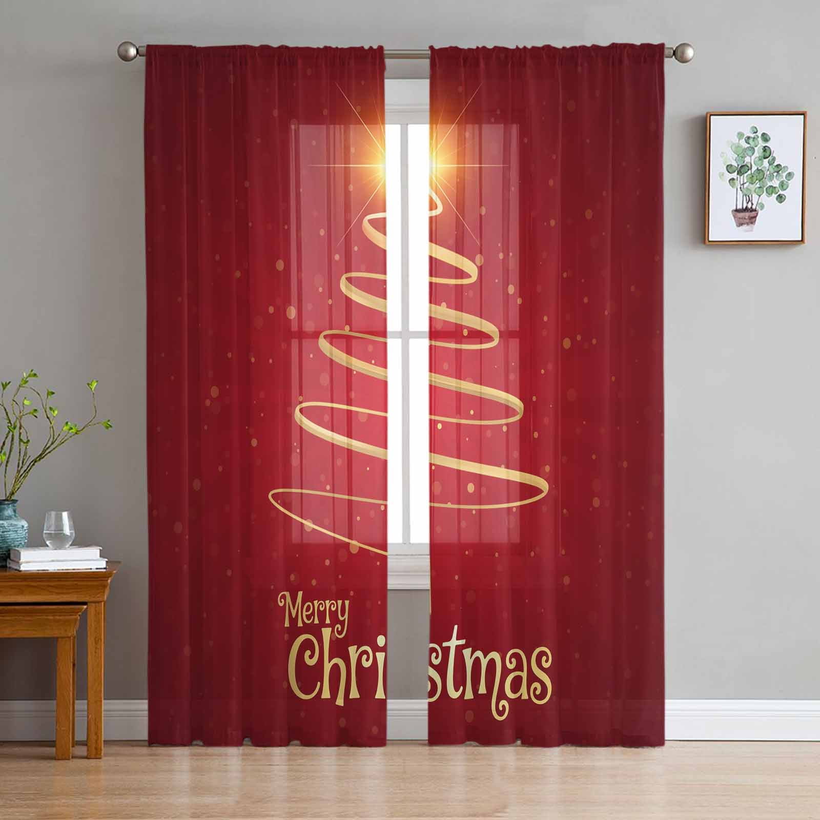 ERUNPONLY Christmas Sheer Curtains 63 Inch Length 2 Panels Set ...