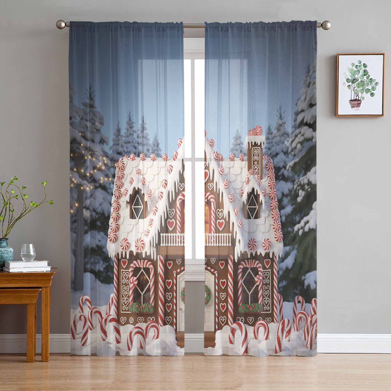 ERUNPONLY Christmas Sheer Curtains 63 Inch Length 2 Panels Set, Blue ...