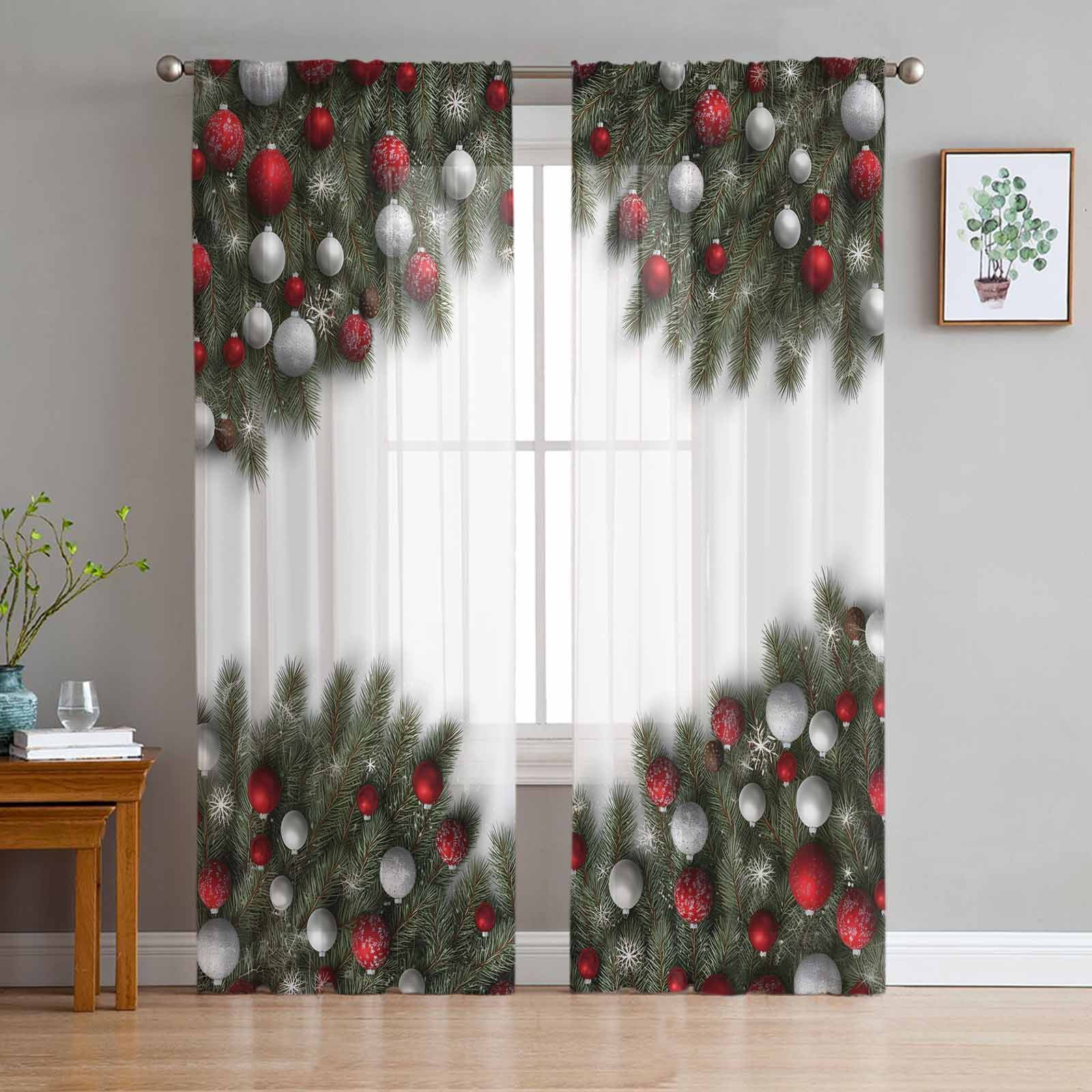 ERUNPONLY Christmas Sheer Curtains 72 Inch Length 2 Panels Set, Winter ...