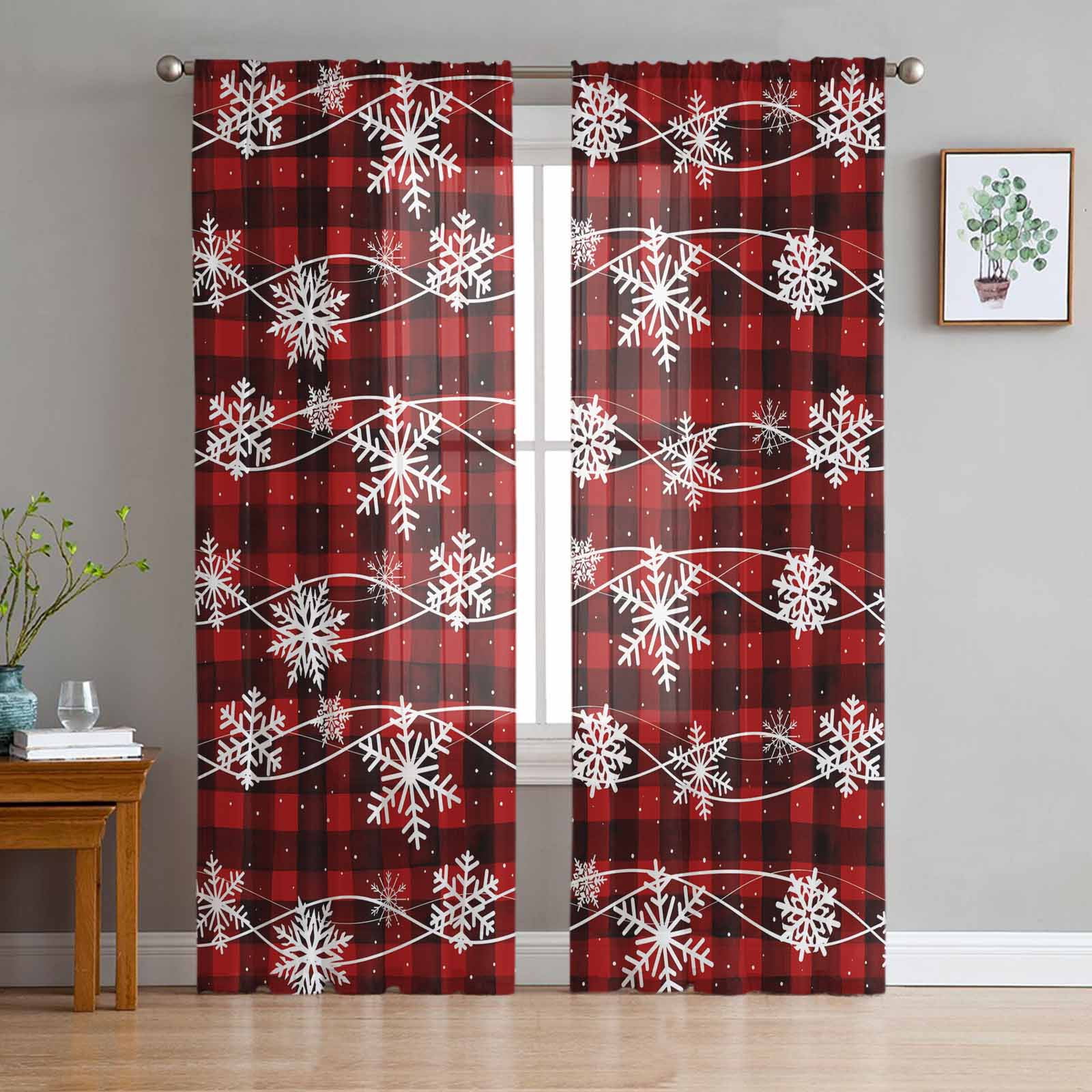 ERUNPONLY Christmas Sheer Curtains 96 Inch Length 2 Panels Set, Black ...