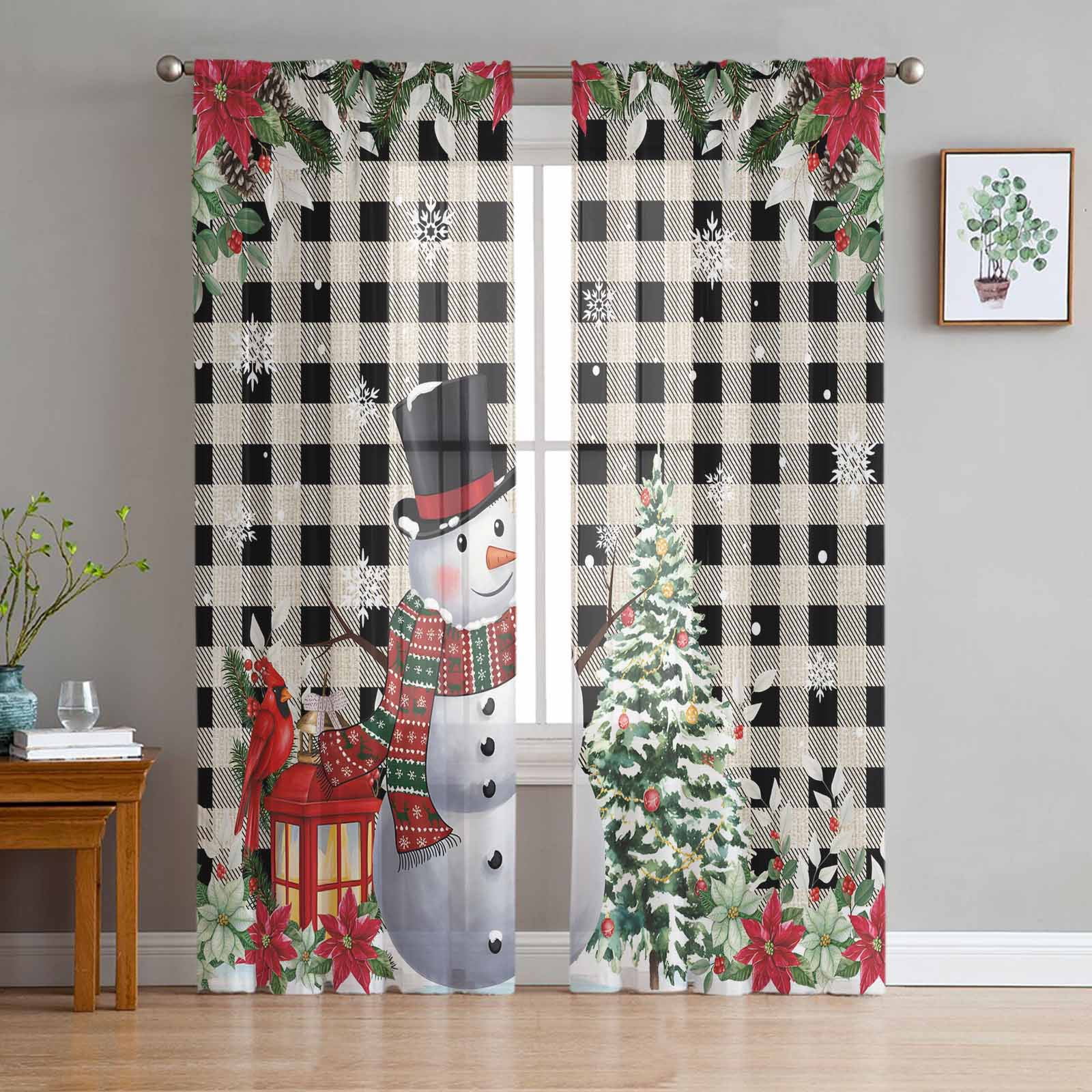 ERUNPONLY Christmas Snowman Sheer Curtains 72 Inch Length 2 Panels Set ...