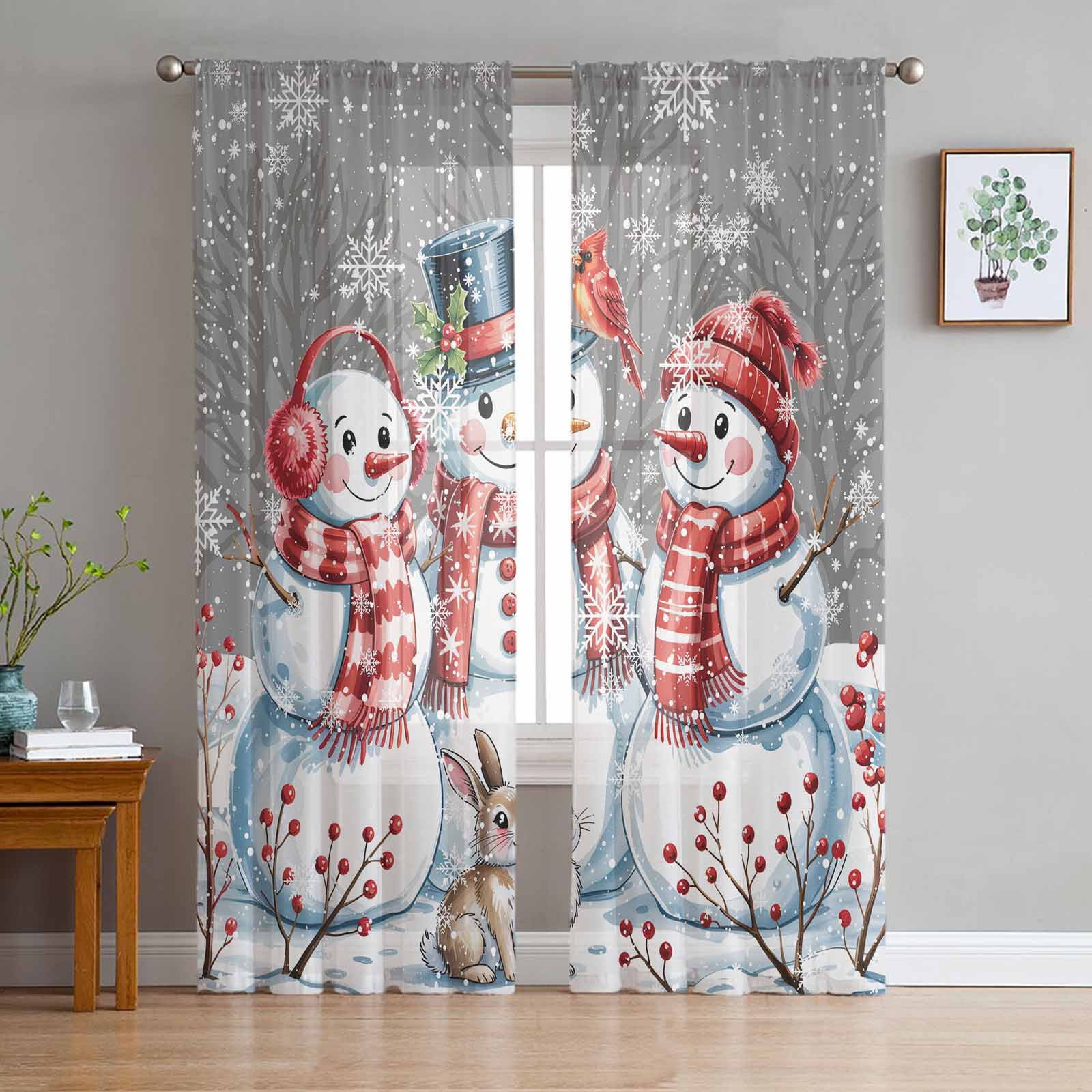 ERUNPONLY Christmas Snowman Sheer Curtains 72 Inch Length 2 Panels Set ...