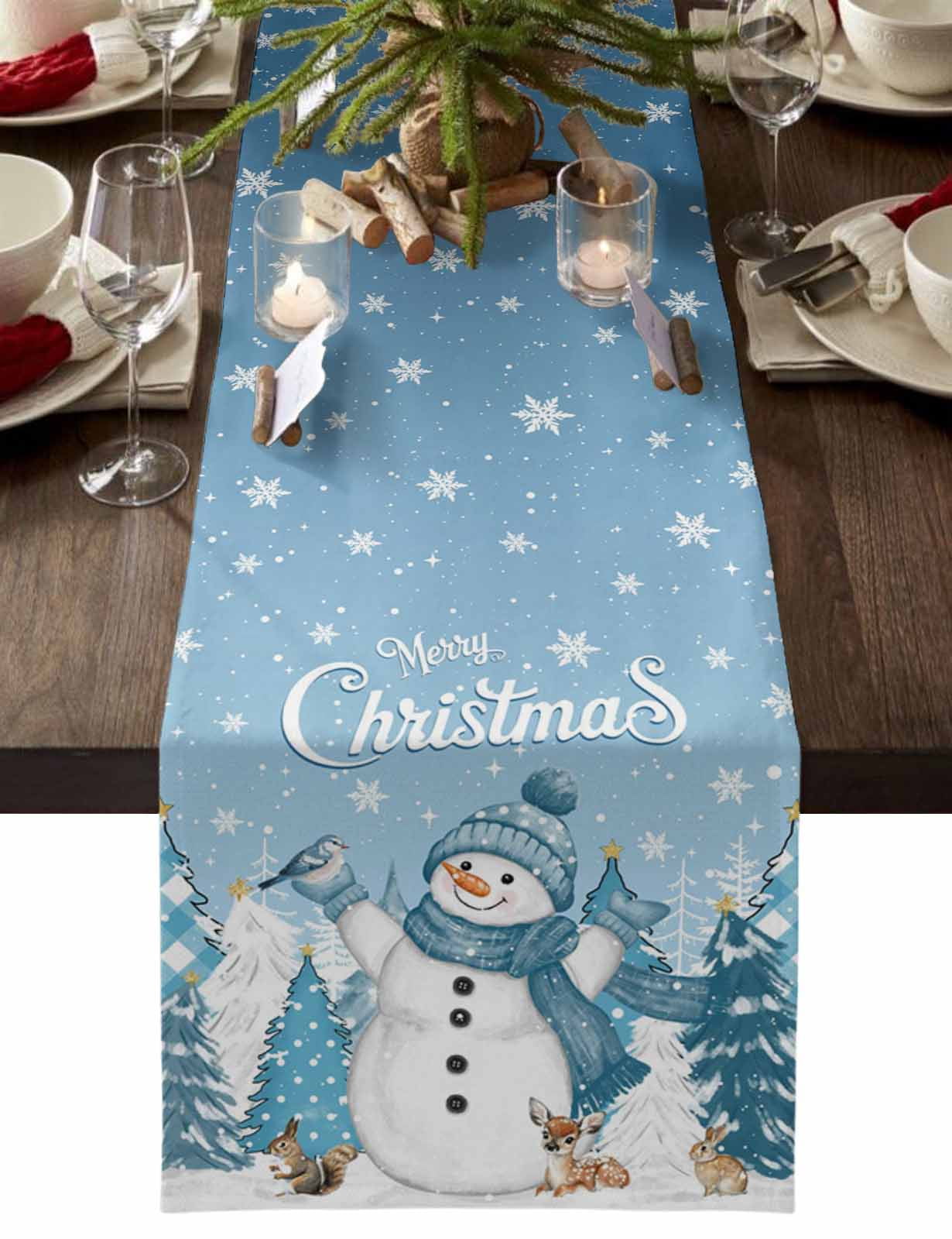 ERUNPONLY Christmas Snowman Table Runner - 120 Inch Long Xmas Snowflake ...