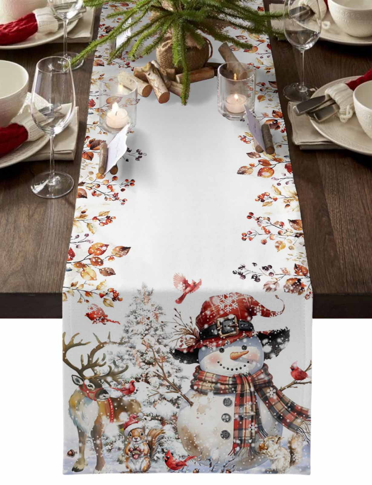 ERUNPONLY Christmas Snowman Table Runner - 60 Inch Long Xmas Elk Tree ...