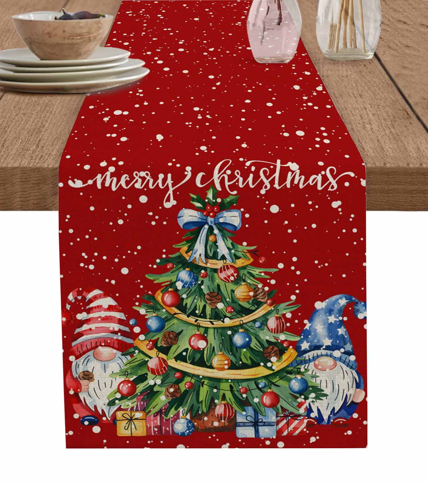 ERUNPONLY Christmas Table Runner - 90 Inch Long Red Gnomes Xmas Tree ...