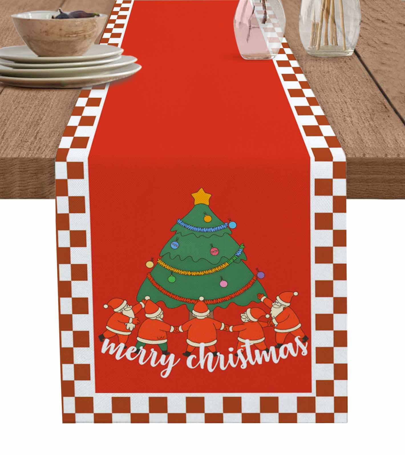 ERUNPONLY Christmas Table Runner - 90 Inch Long Santa Claus Xmas Tree ...