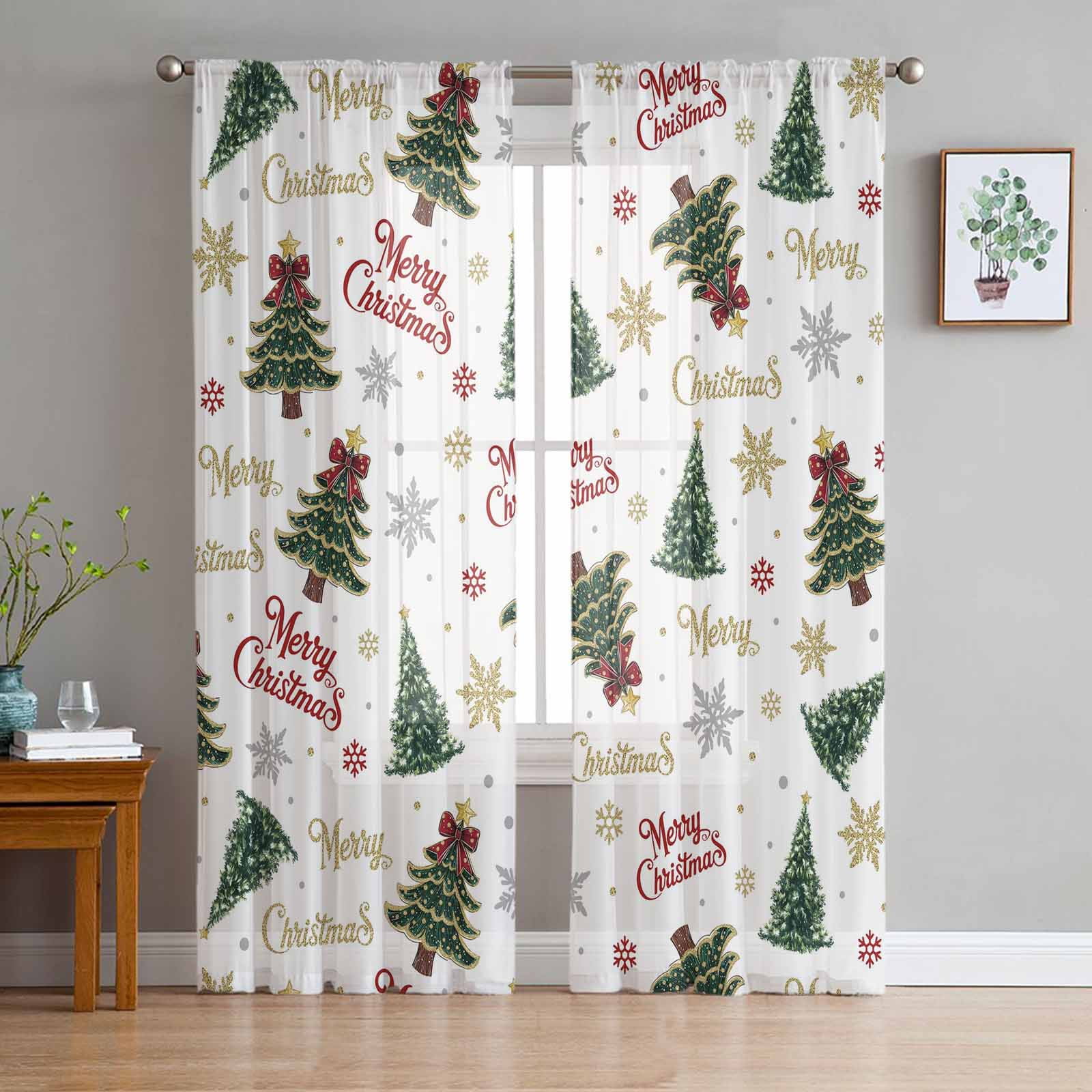 ERUNPONLY Christmas Tree Sheer Curtains 72 Inch Length 2 Panels Set ...