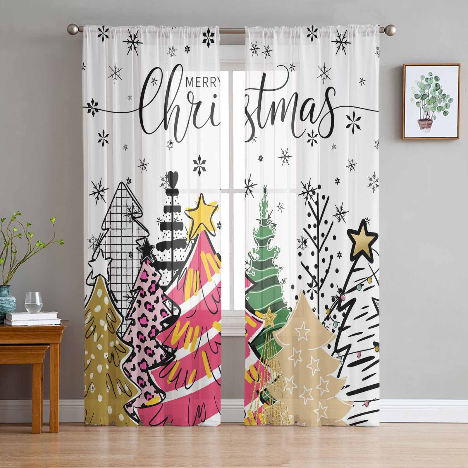 ERUNPONLY Christmas Tree Sheer Curtains 72 Inch Length 2 Panels Set ...