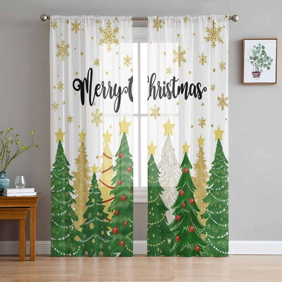 ERUNPONLY Christmas Tree Sheer Curtains 84 Inch Length 2 Panels Set ...