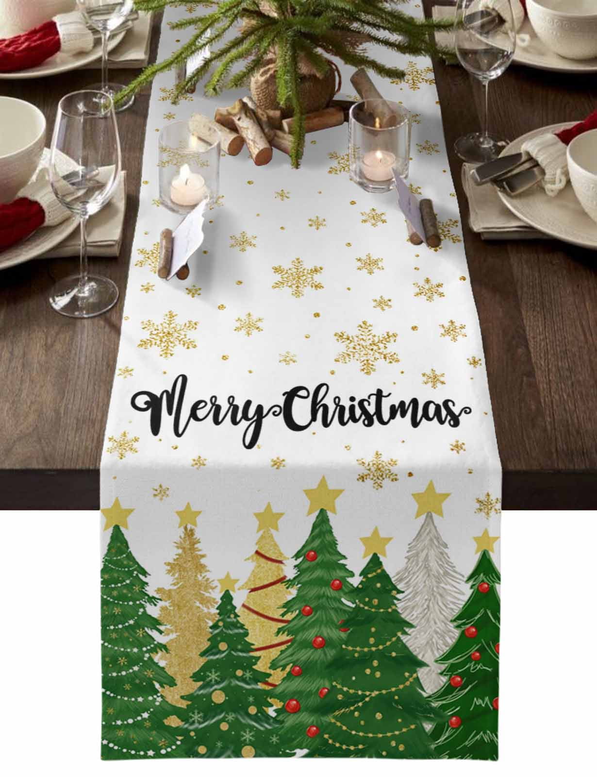 ERUNPONLY Christmas Tree Table Runner - 90 Inch Long Green Xmas Tree ...