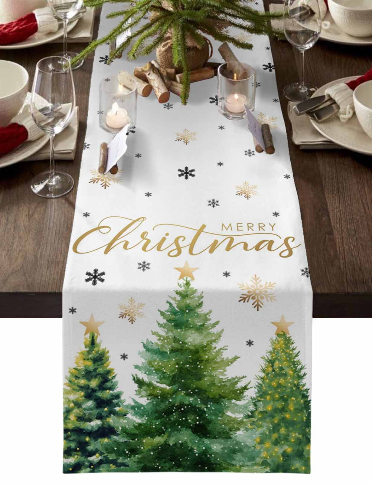 ERUNPONLY Christmas Tree Table Runner - 90 Inch Long Xmas Green Tree ...