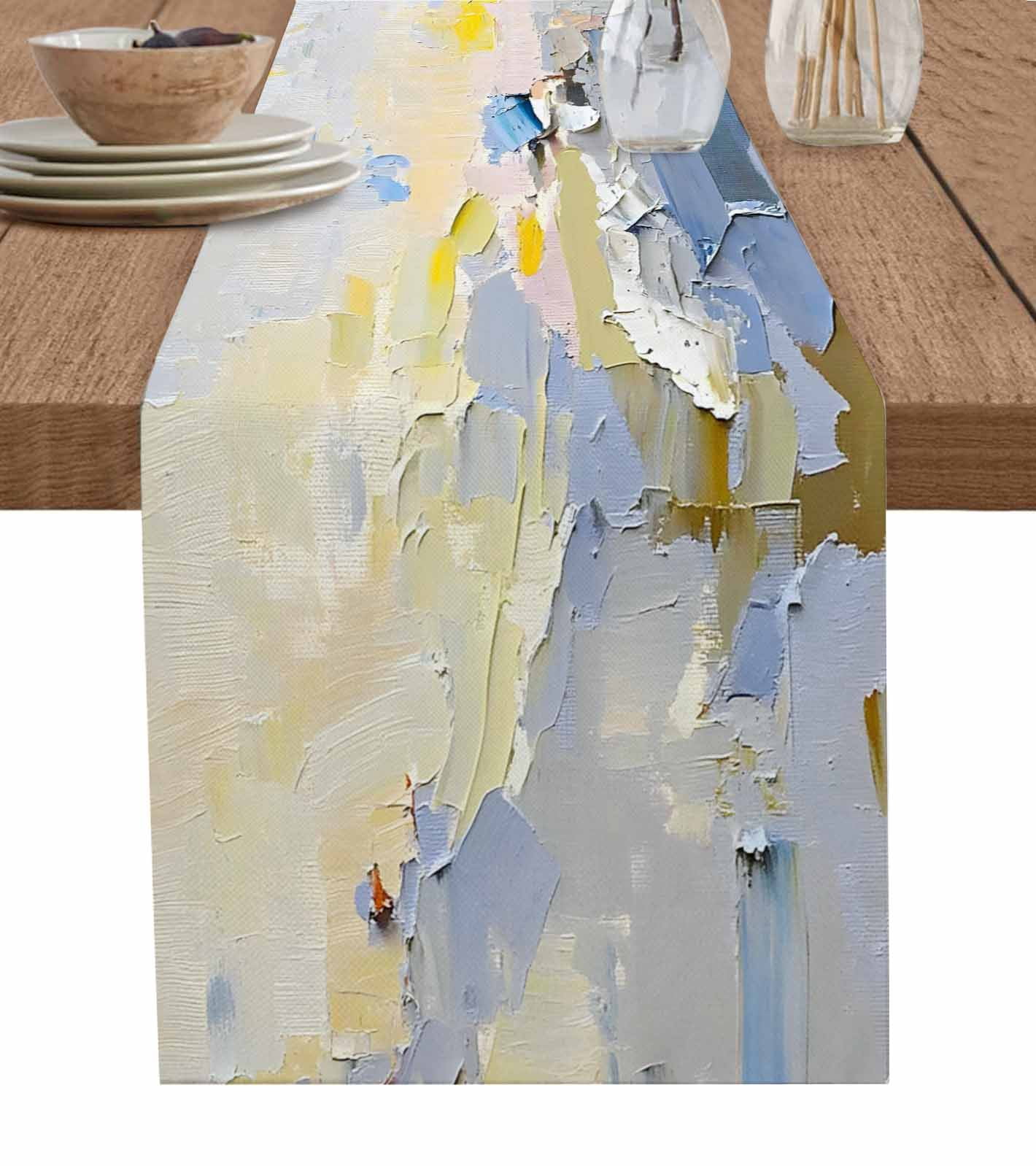 ERUNPONLY Coastal Beach Table Runner - 108 Inch Long Abstract Oil ...