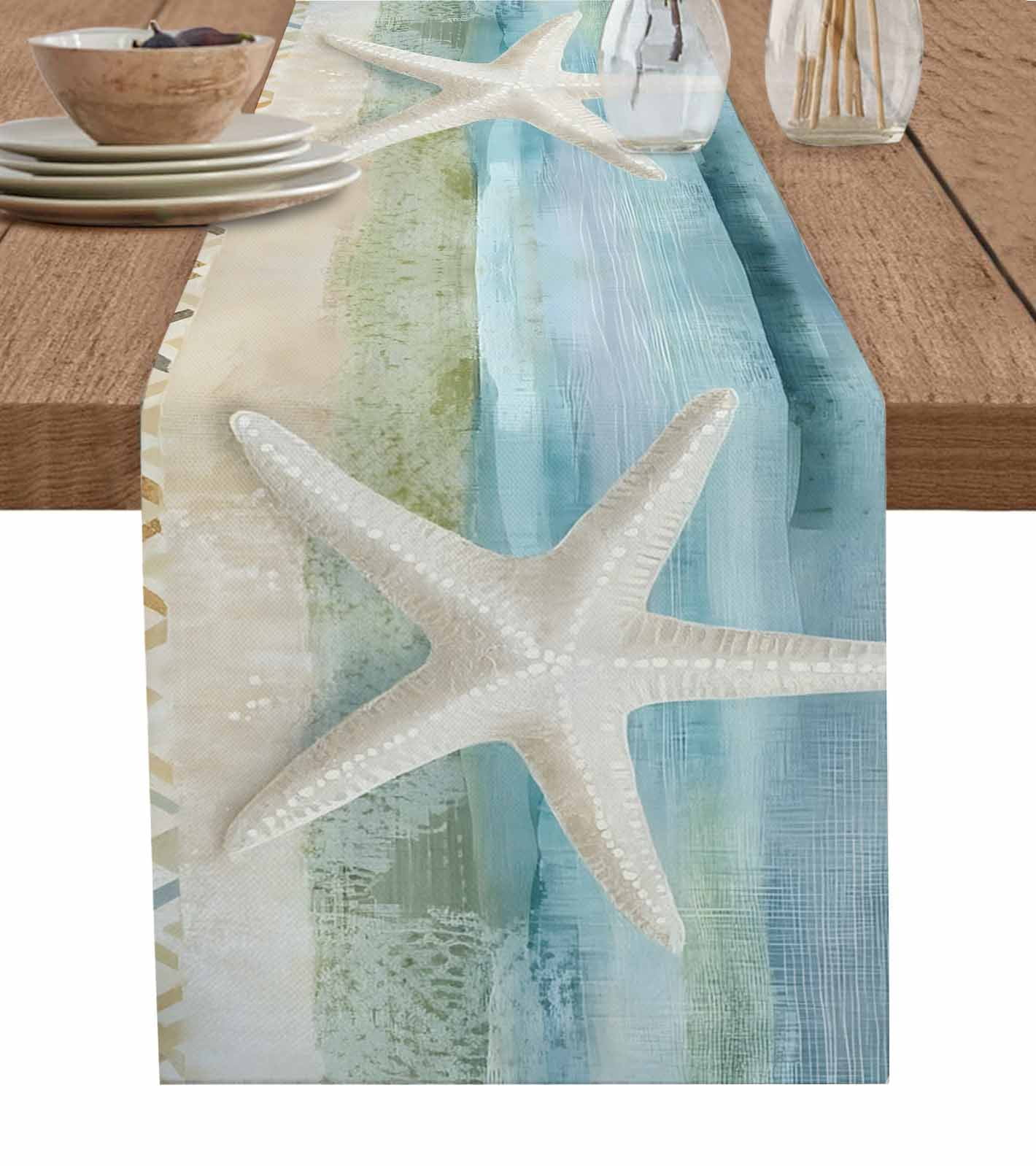 ERUNPONLY Coastal Beach Table Runner - 108 Inch Long Summer Retro ...