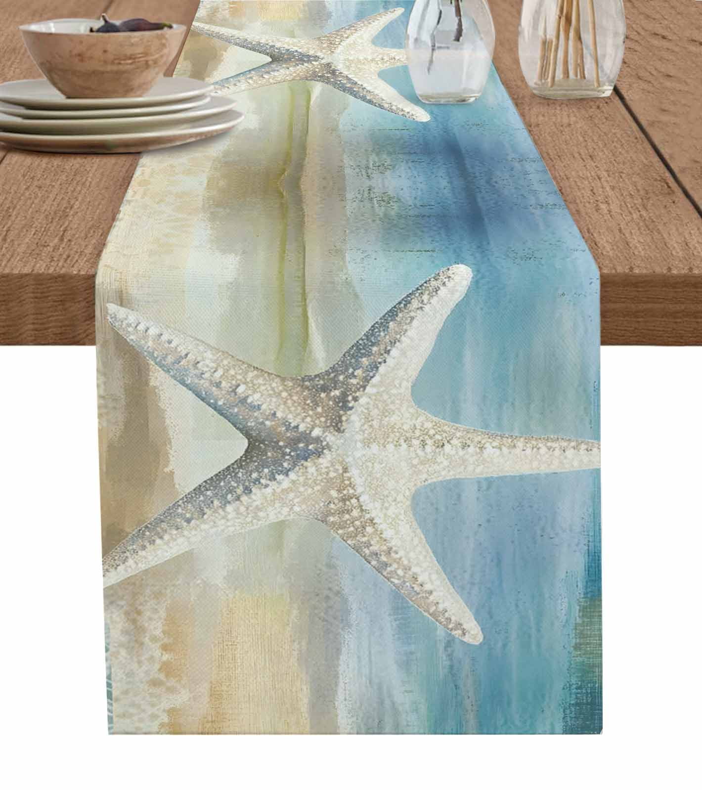 ERUNPONLY Coastal Beach Table Runner - 72 Inch Long Summer Ocean Wave ...