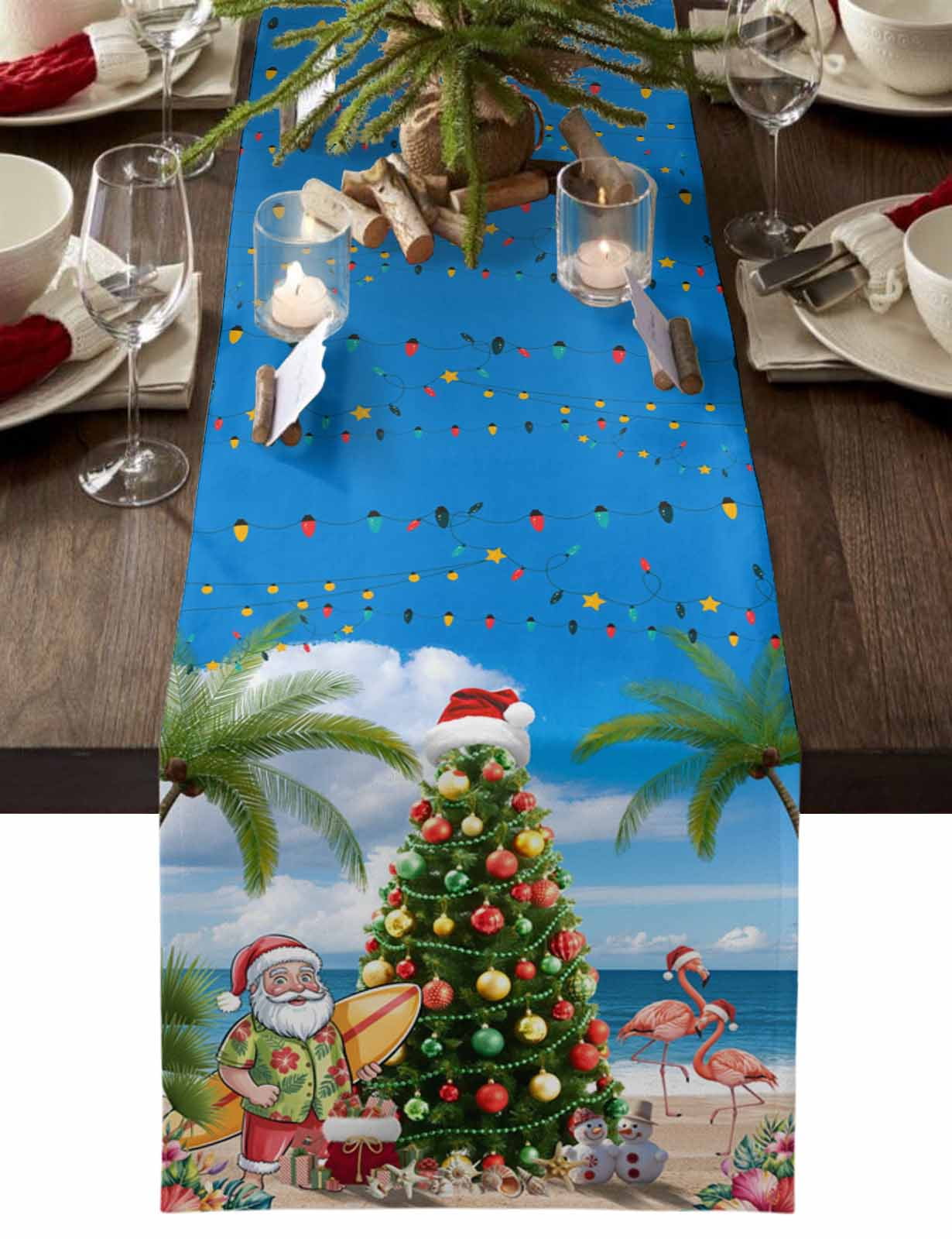 ERUNPONLY Coastal Christmas Table Runner - 108 Inch Long Xmas Santa ...