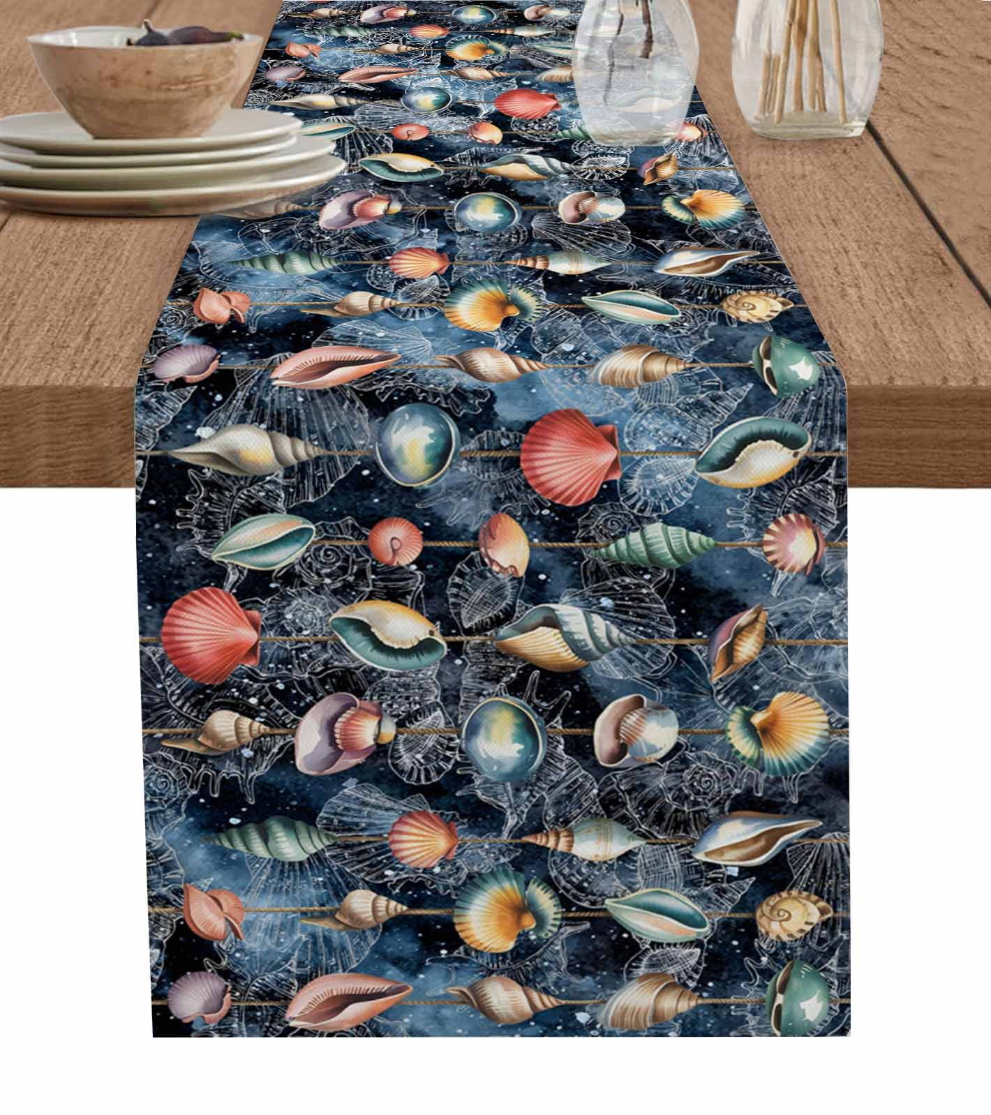 ERUNPONLY Coastal Conch Table Runner - 72 Inch Long Ocean Starfish ...