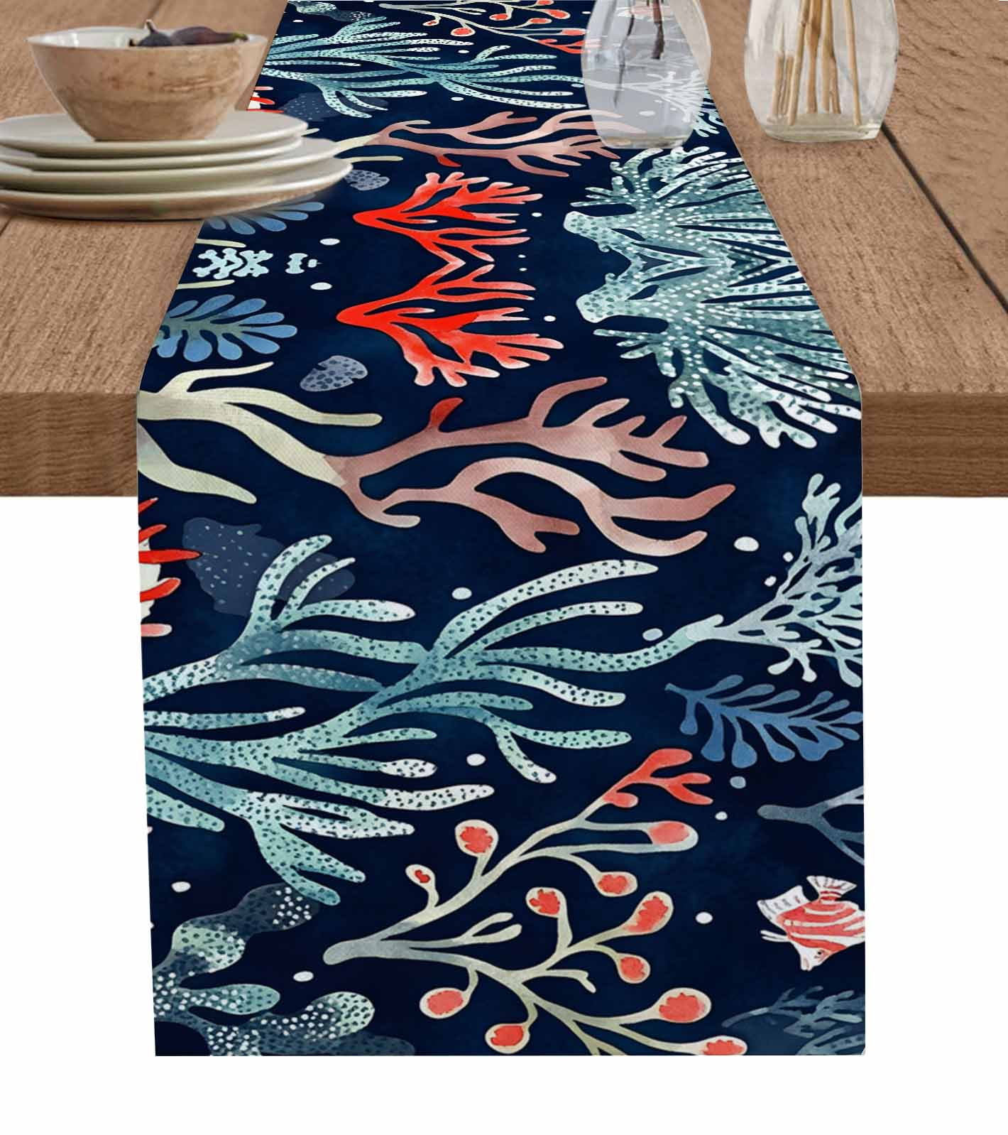 ERUNPONLY Coastal Coral Table Runner - 70 Inch Long Summer Watercolor ...