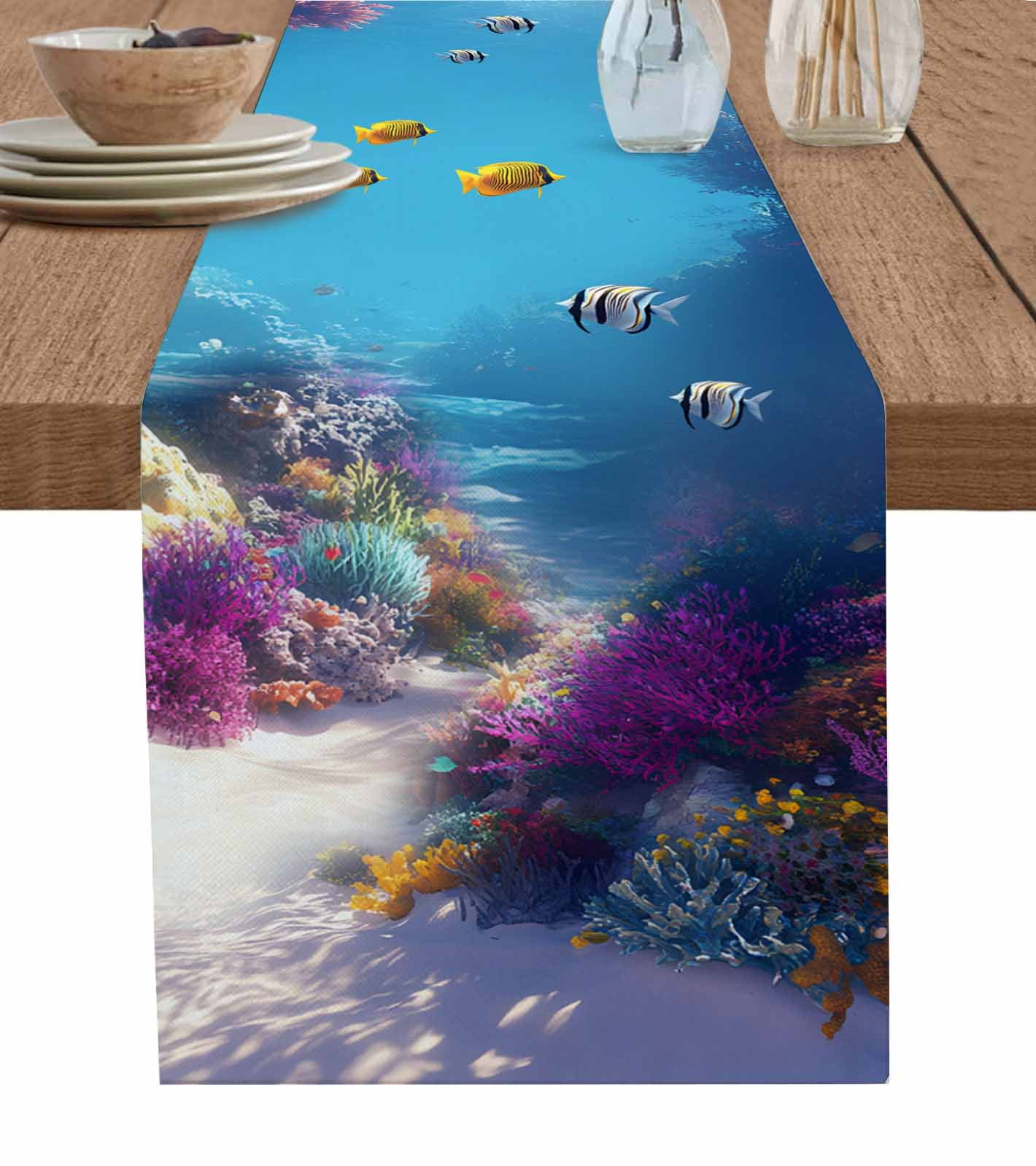 ERUNPONLY Coastal Coral Table Runner - 72 Inch Long Summer Ocean ...
