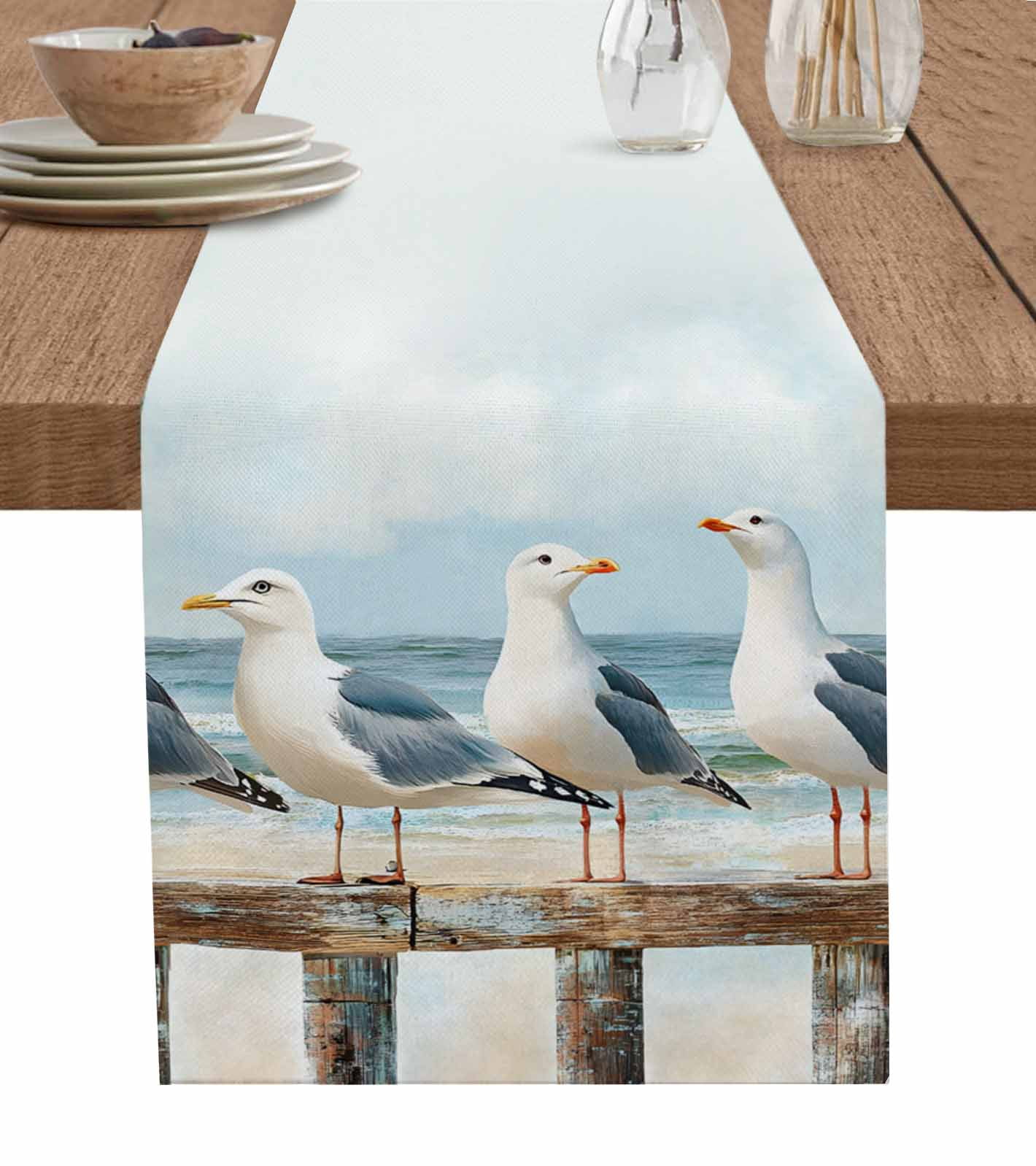 ERUNPONLY Coastal Seagull Table Runner - 48 Inch Long Summer Beach ...