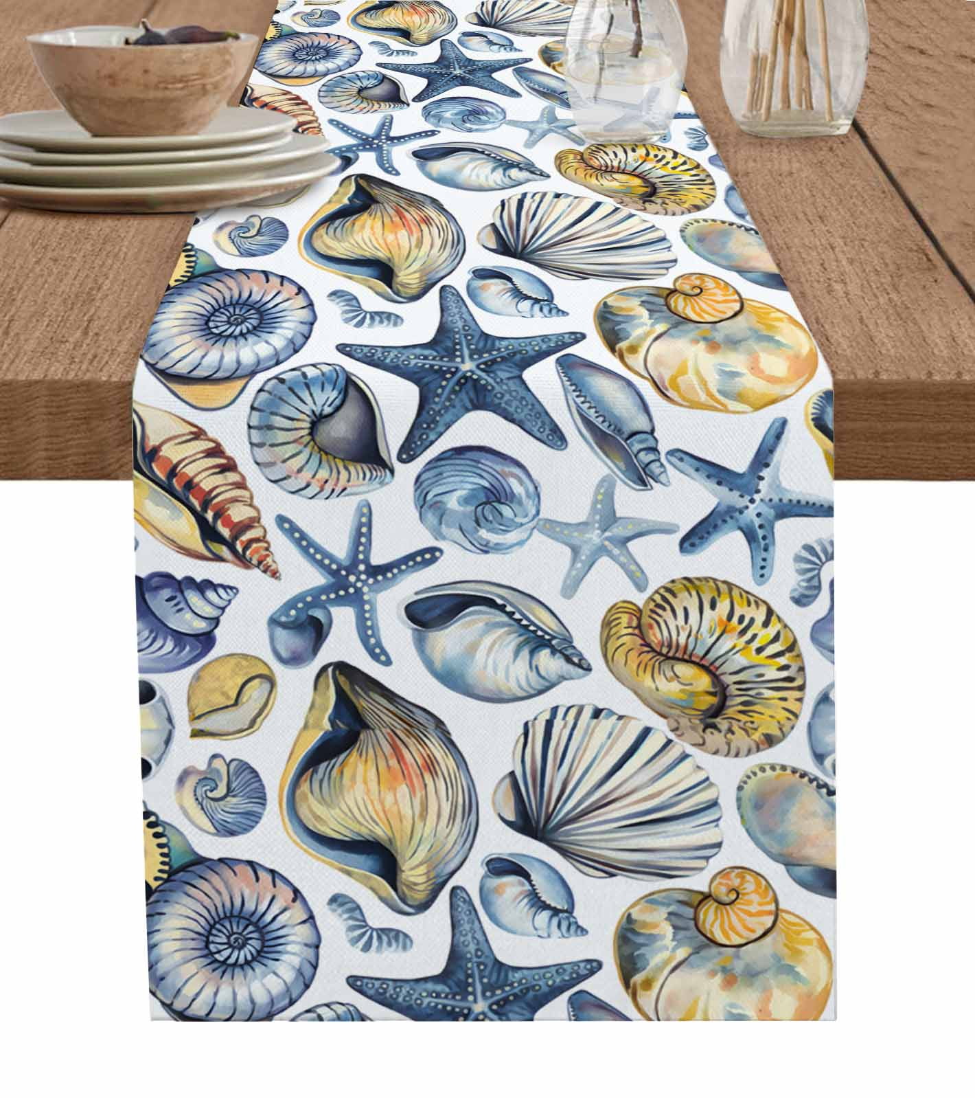 ERUNPONLY Coastal Seashells Table Runner - 36 Inch Long Ocean Beach ...