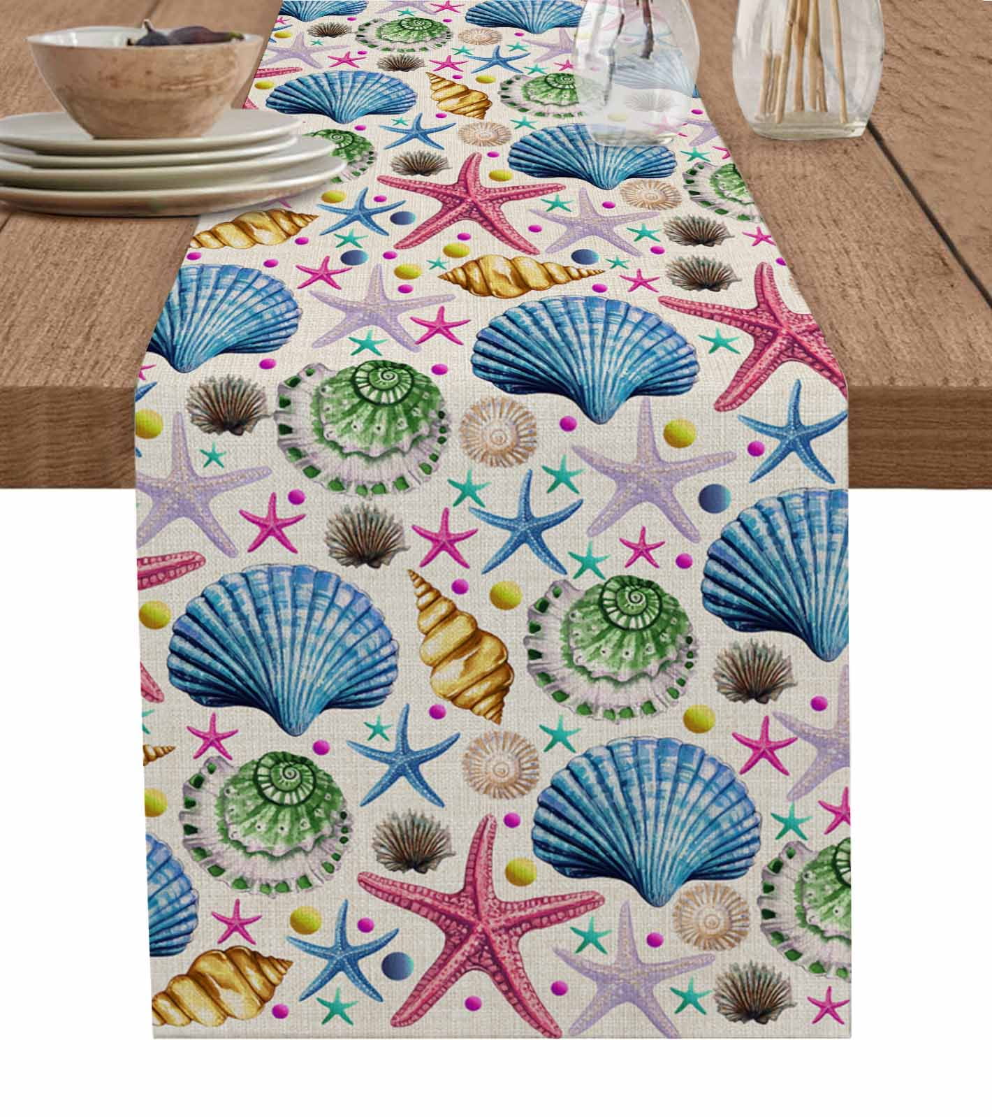 ERUNPONLY Coastal Shell Table Runner - 72 Inch Long Ocean Starfish ...