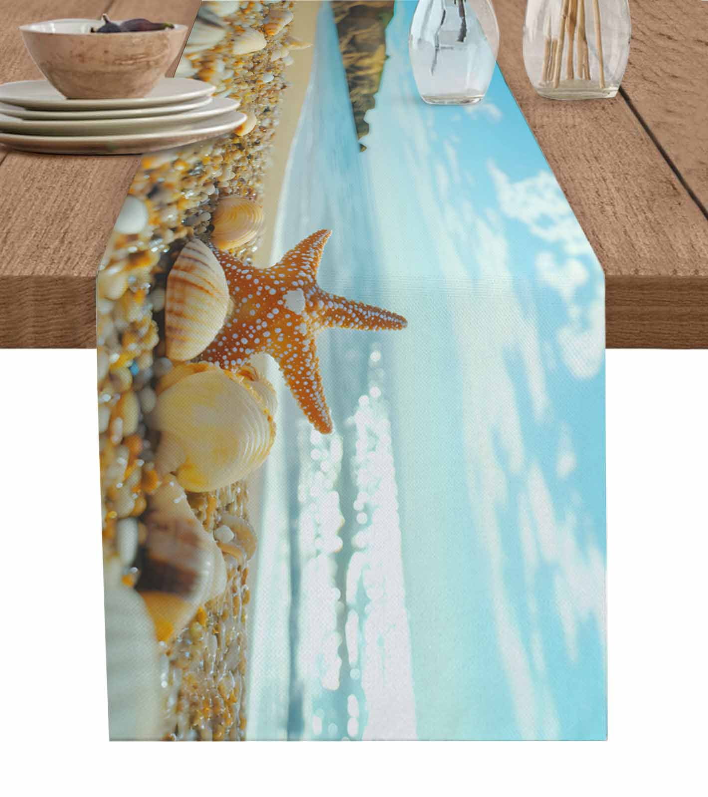 ERUNPONLY Coastal Starfish Table Runner - 48 Inch Long Modern Ocean ...