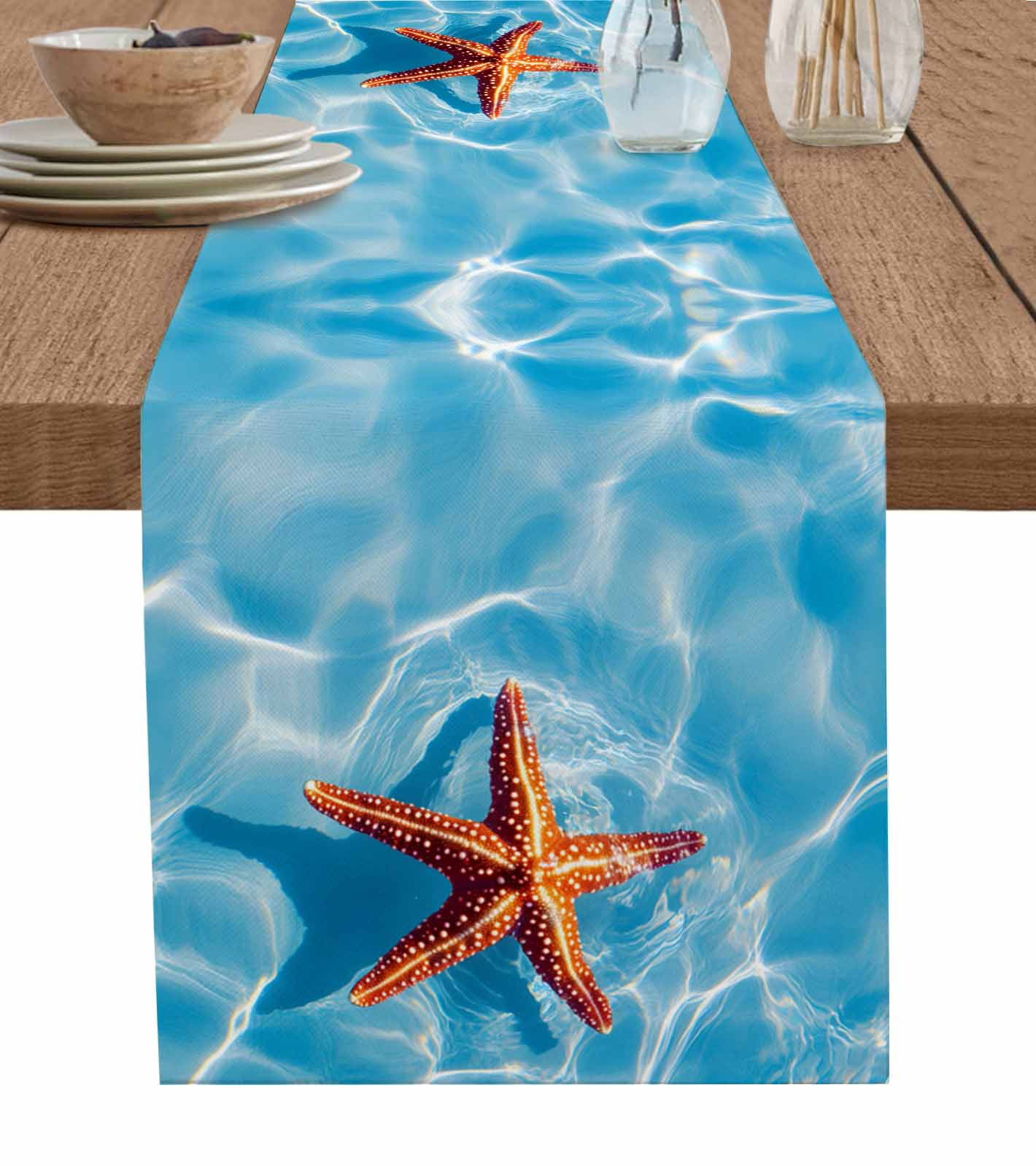ERUNPONLY Coastal Starfish Table Runner - 90 Inch Long Summer Beach ...