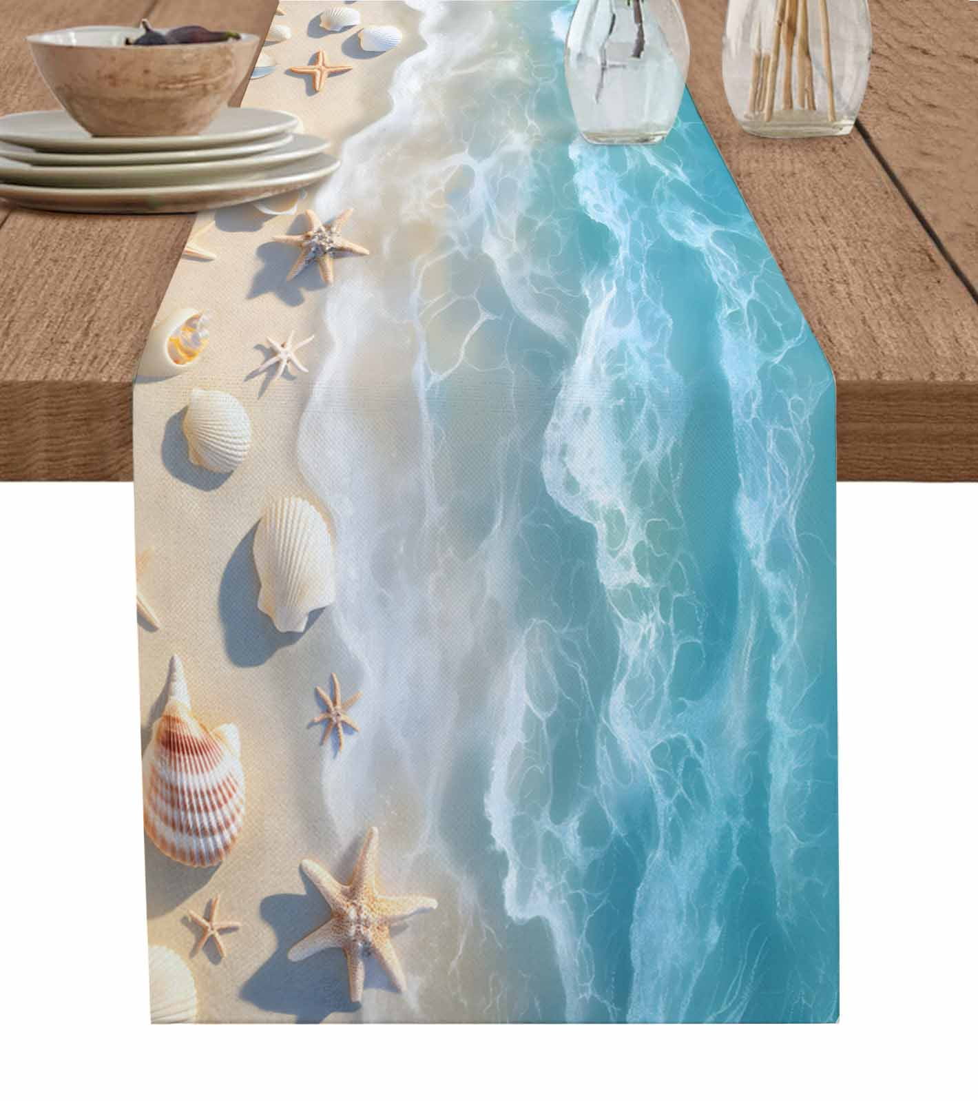 ERUNPONLY Coastal Summer Beach Table Runner - 90 Inch Long Starfish ...