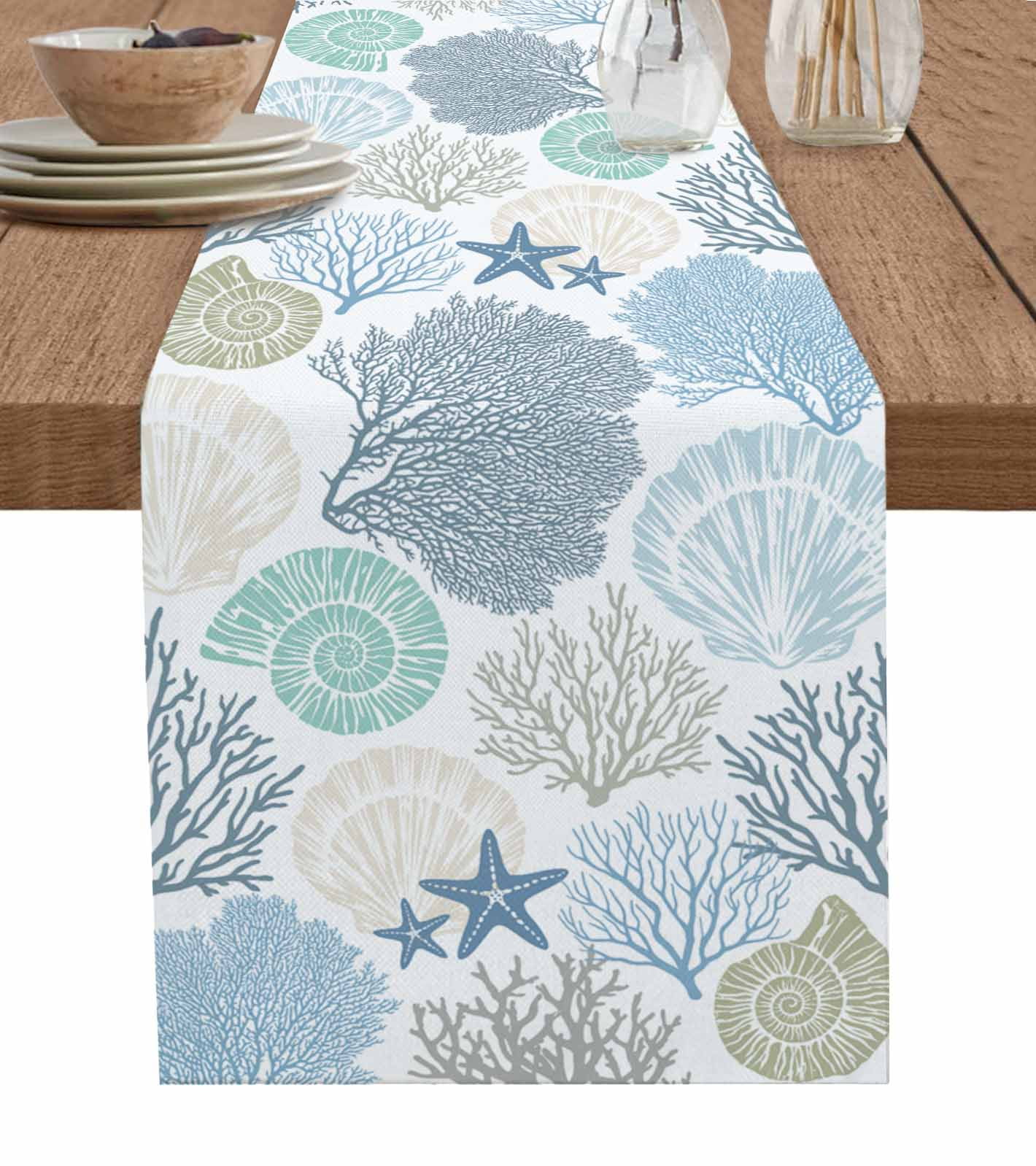 ERUNPONLY Coastal Table Runner - 60 Inch Long Summer Beach Nautical ...