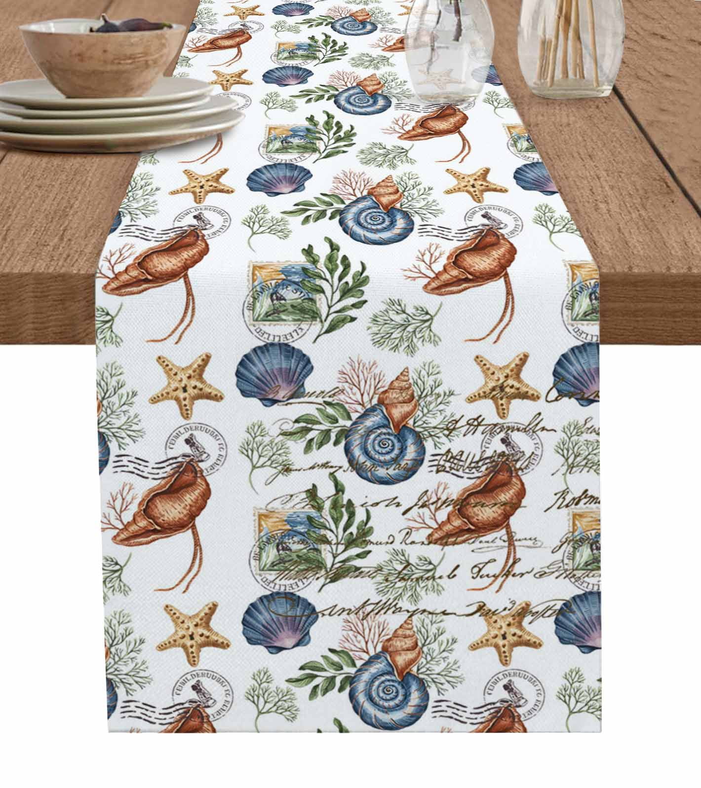 ERUNPONLY Coastal Tropical Table Runner - 60 Inch Long Palm Leaves ...